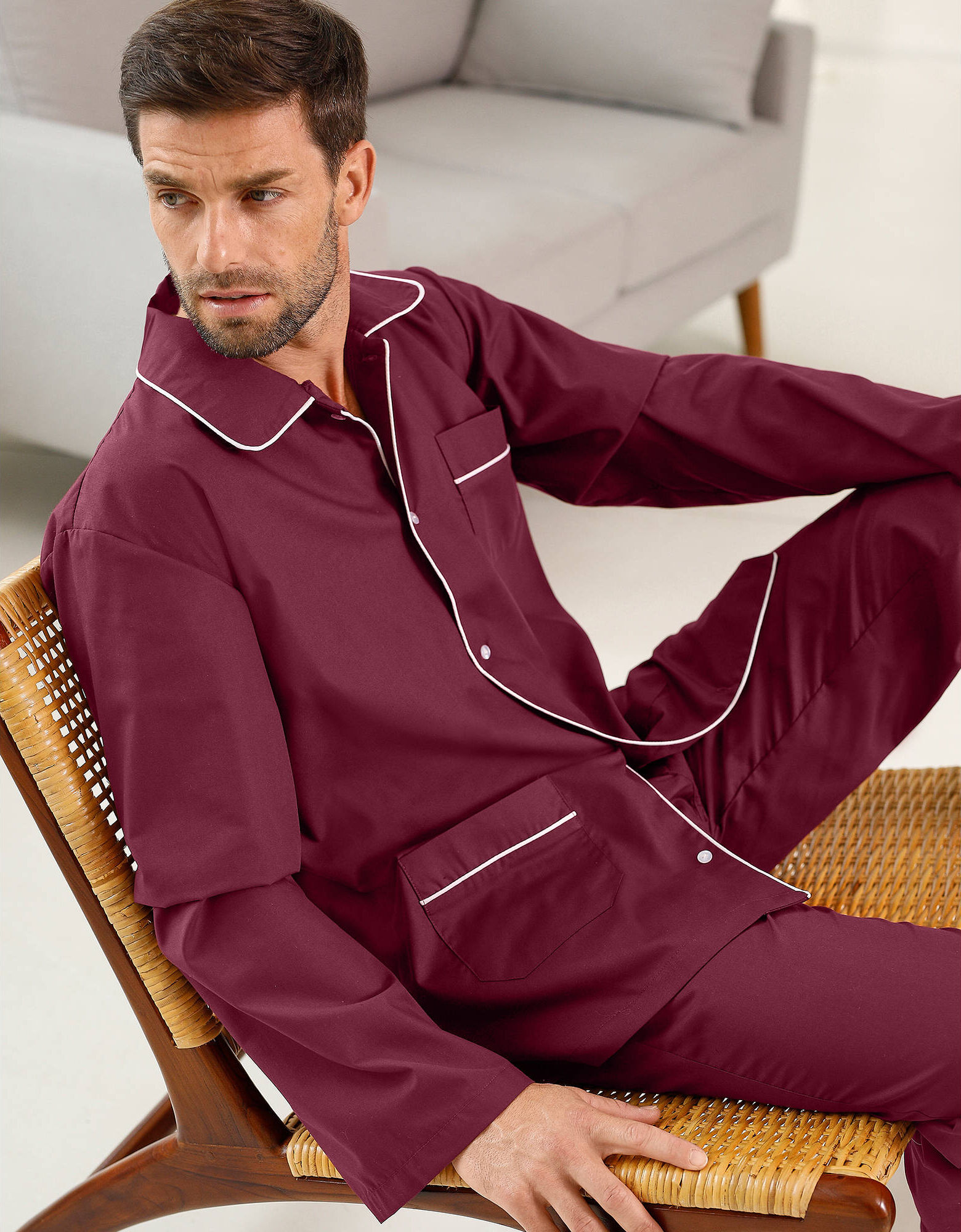 Pyjama uni popeline polyester/coton, bordeaux | Blancheporte