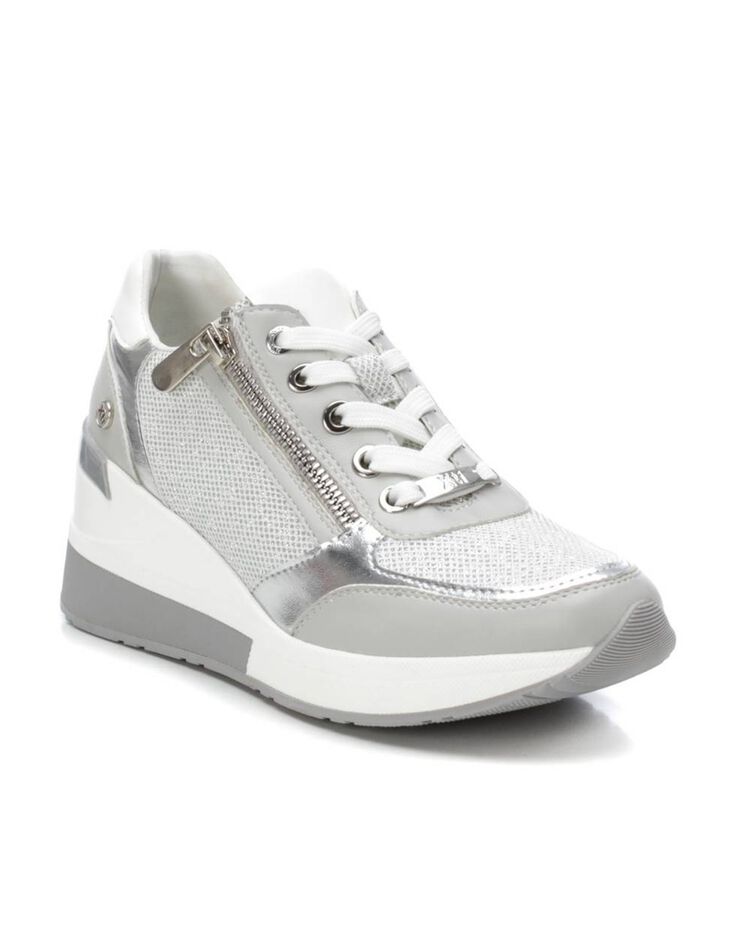 Baskets compensées lacées et zippées, argenté | Blancheporte