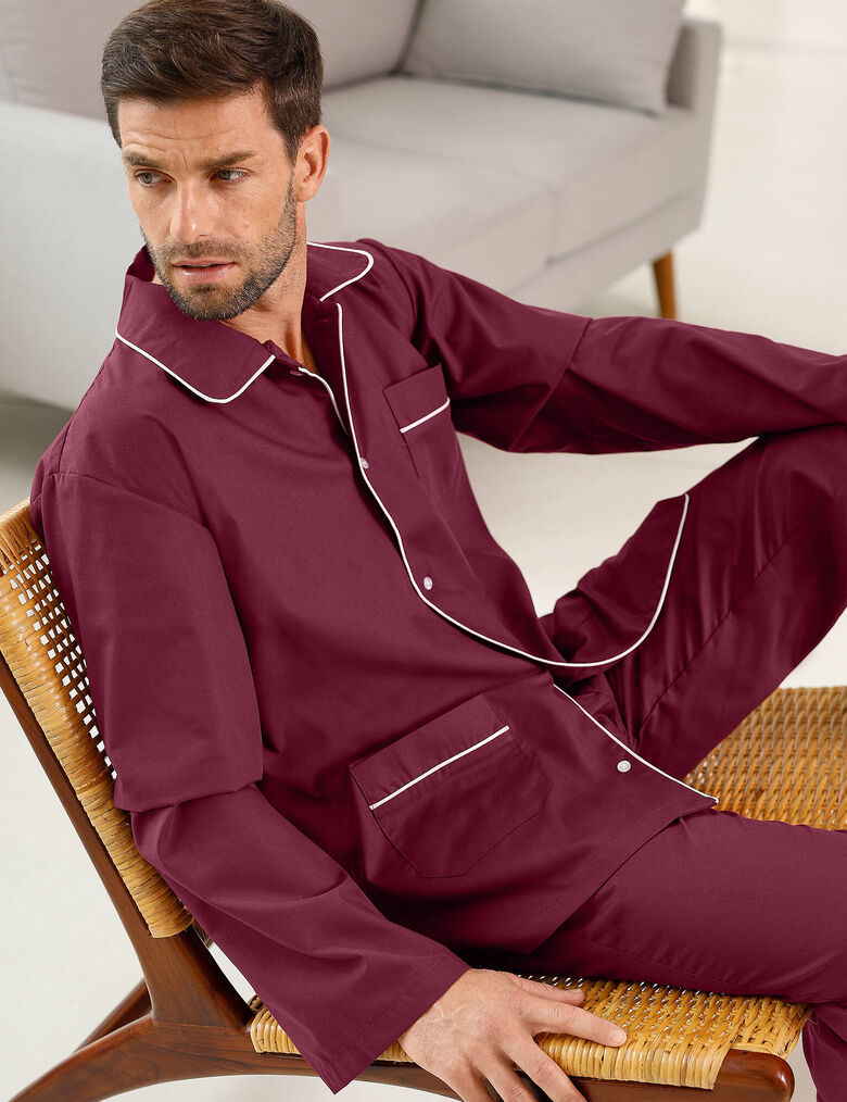 Pyjama uni popeline polyester/coton, bordeaux | Blancheporte