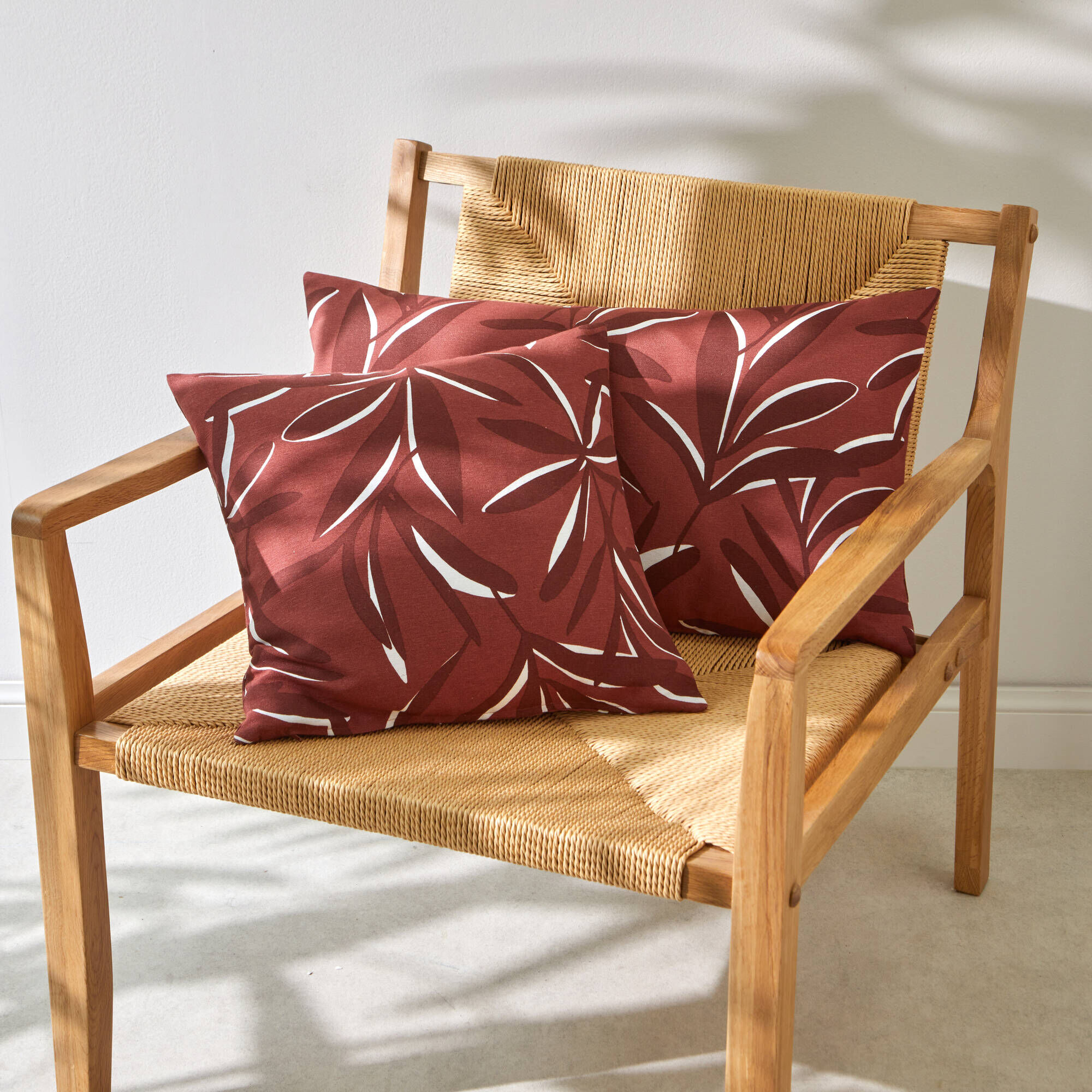 Housse de coussin imprimé feuillage, terracotta | Blancheporte