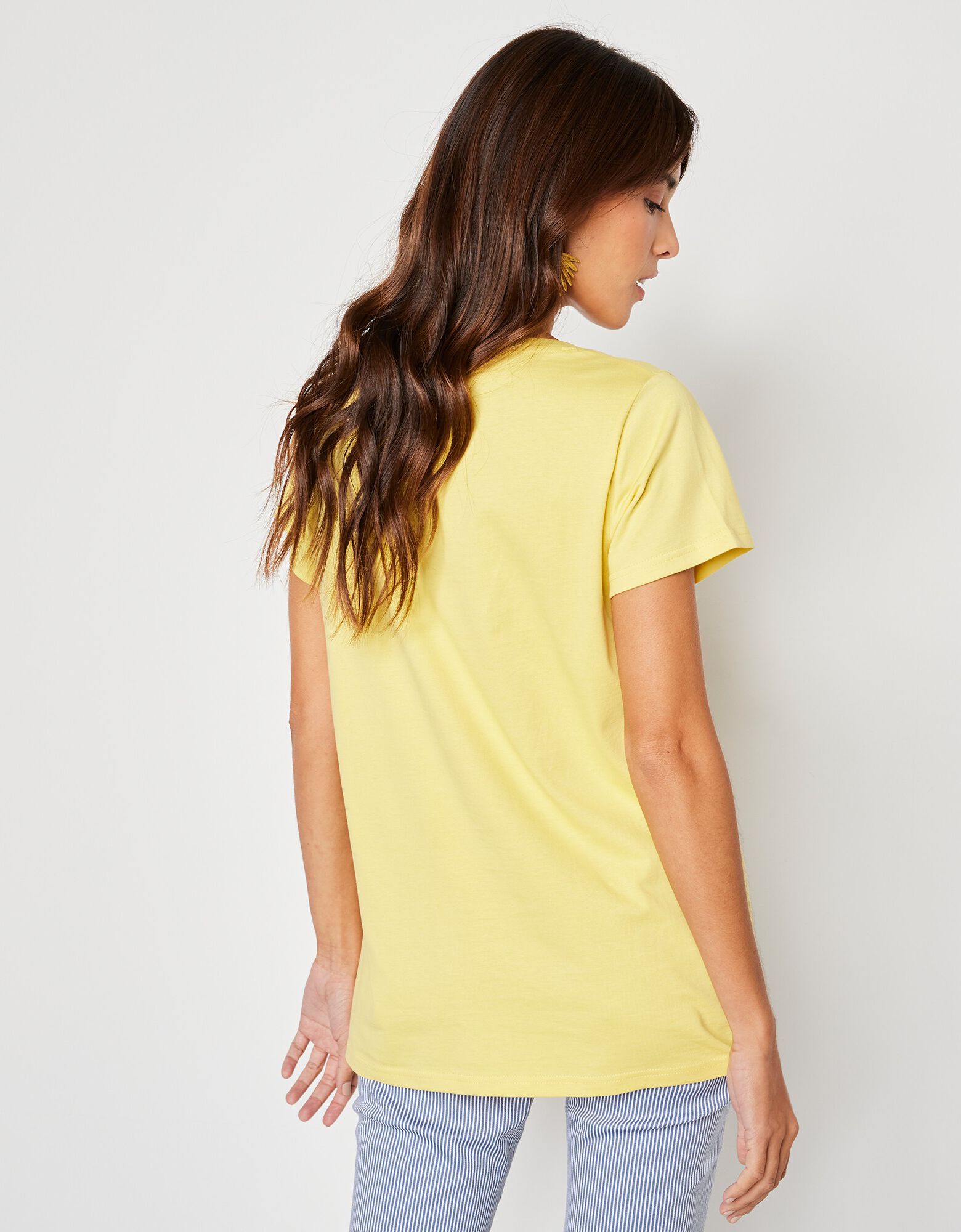 T-shirt col rond manches courtes uni coton, jaune pâle | Blancheporte