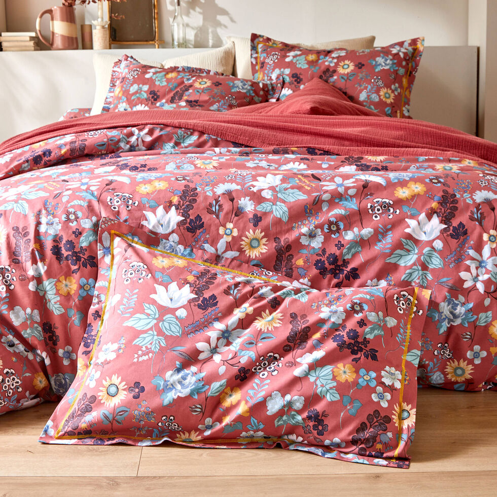 Linge de lit Kelly en coton imprimé floral, bois de rose | Blancheporte