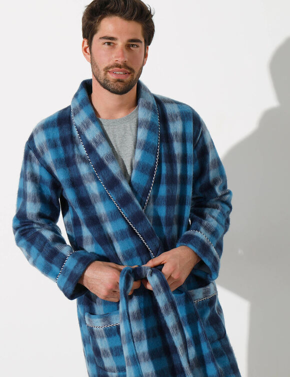 Peignoir d'intérieur Courtelle®, carreaux bleu | Blancheporte