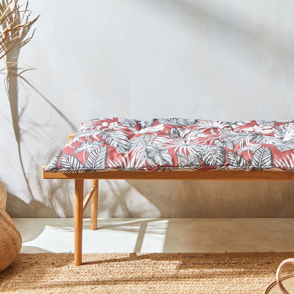 Long coussin déco coton imprimé tropical, terracotta | Blancheporte