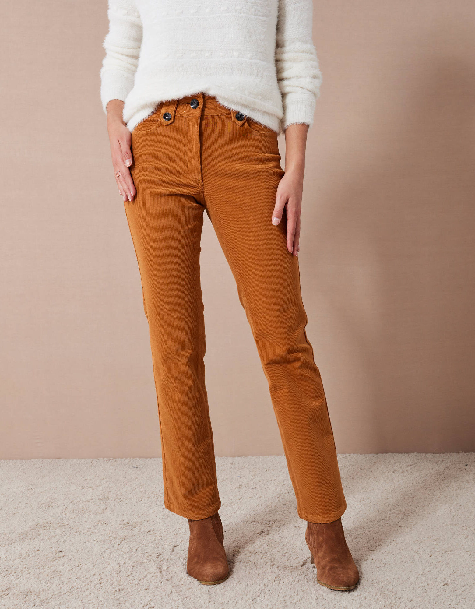 Pantalon droit, velours côtelé, miel | Blancheporte