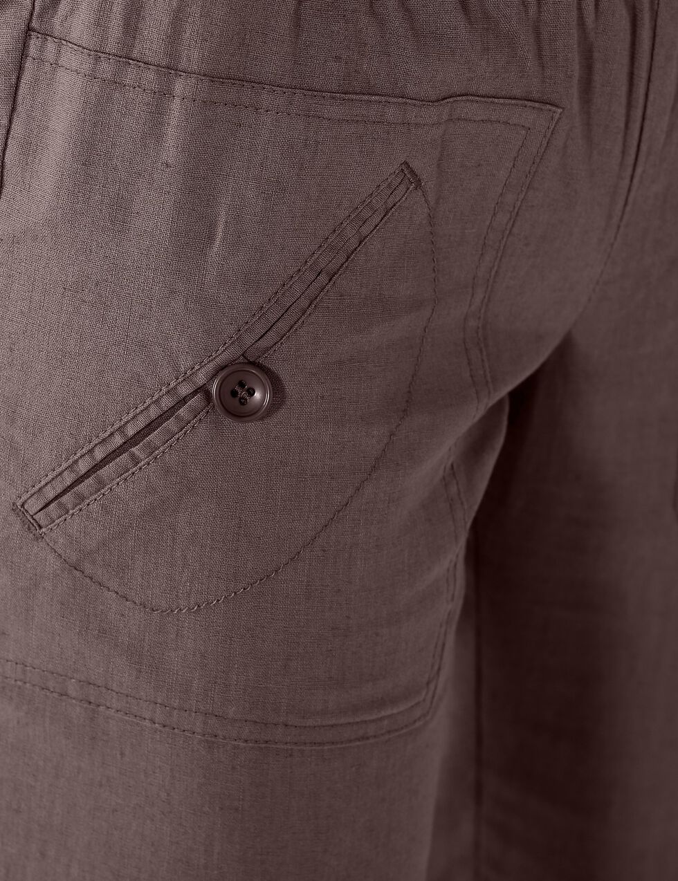 Pantalon coupe droite 7/8ème taille élastiquée, lin coton, marron glacé ...