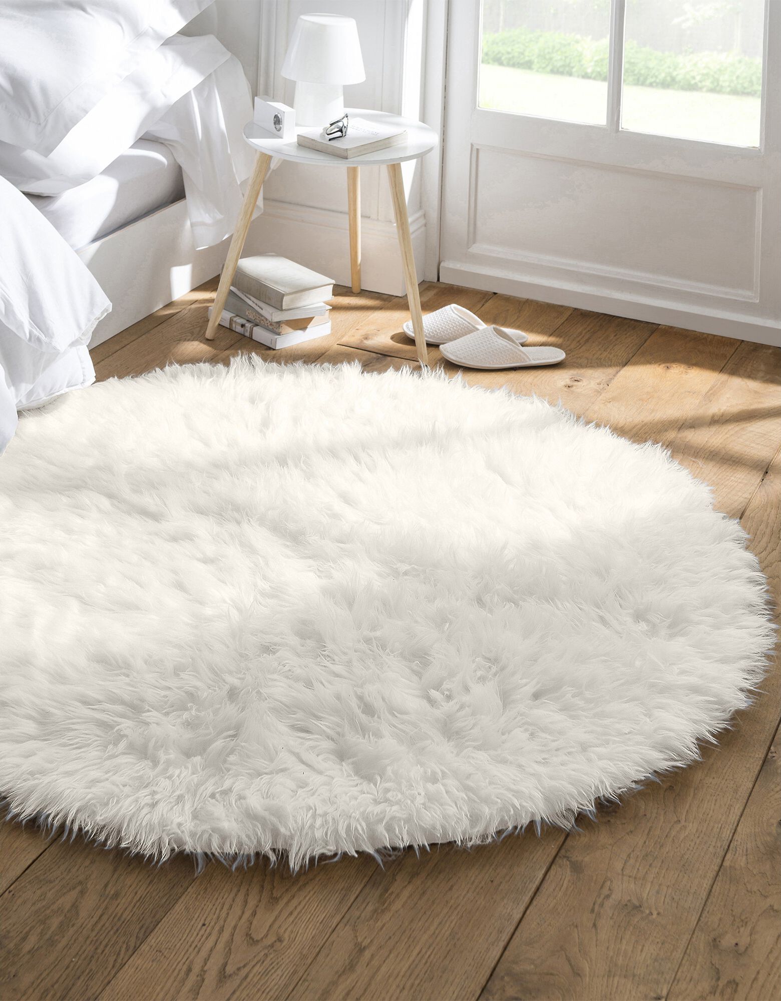 Tapis rond poils longs, naturel | Blancheporte