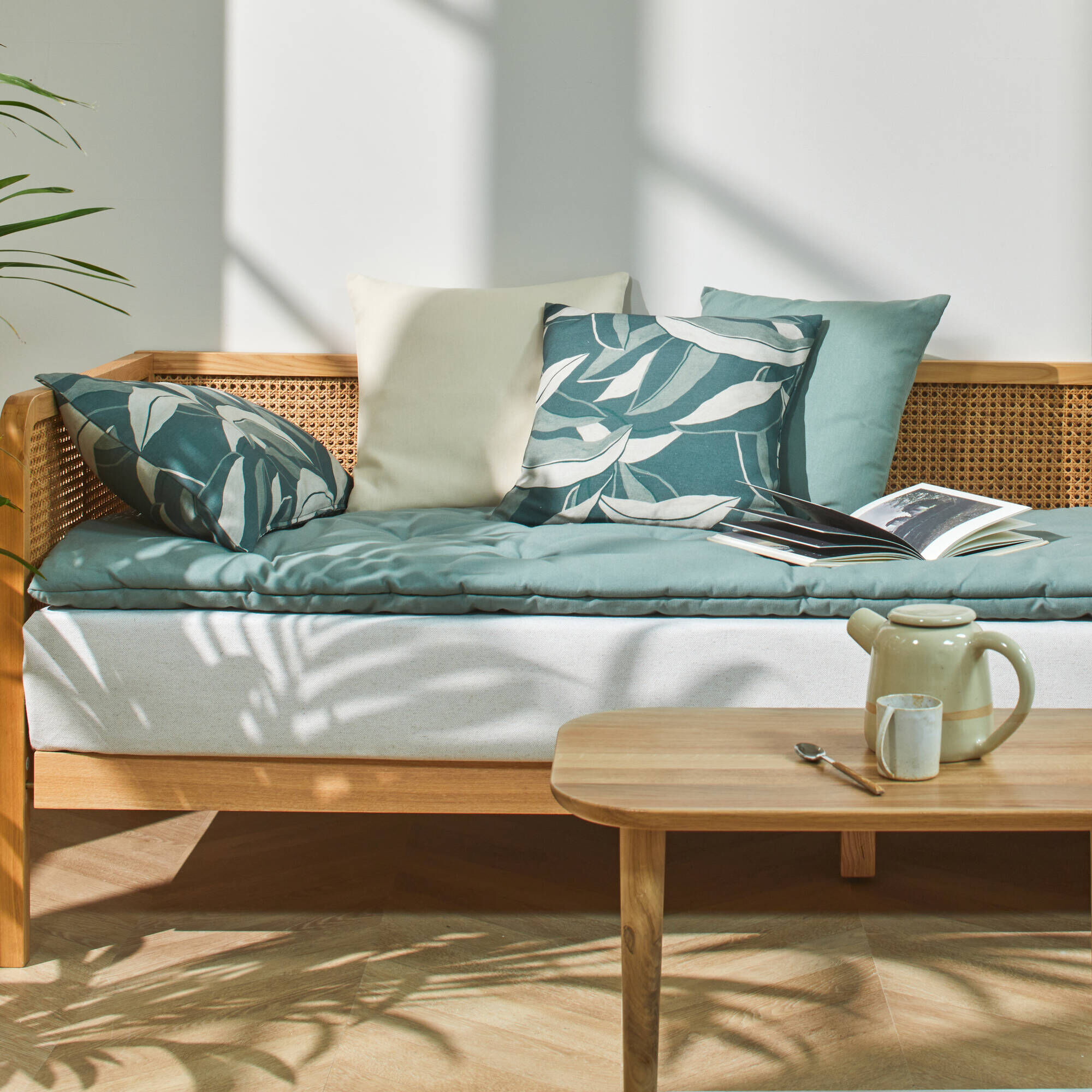 Long coussin uni d'assise de canapé, eucalyptus | Blancheporte