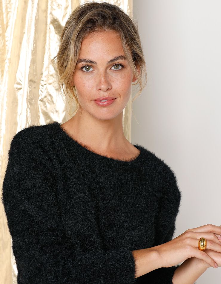 Pull dos dentelle, maille poilue, noir | Blancheporte