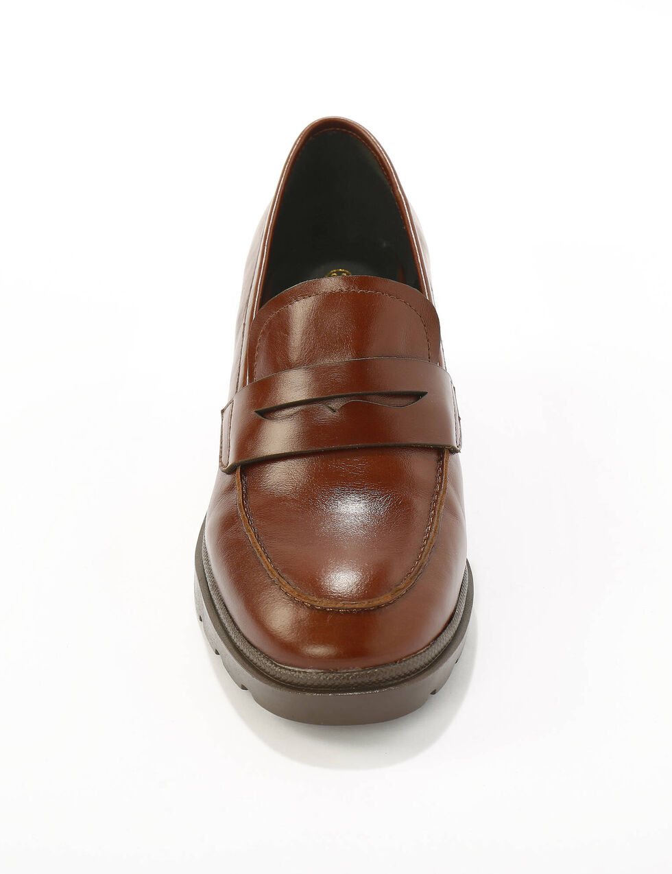 Mocassins à talon en cuir, semelle crantée., marron | Blancheporte
