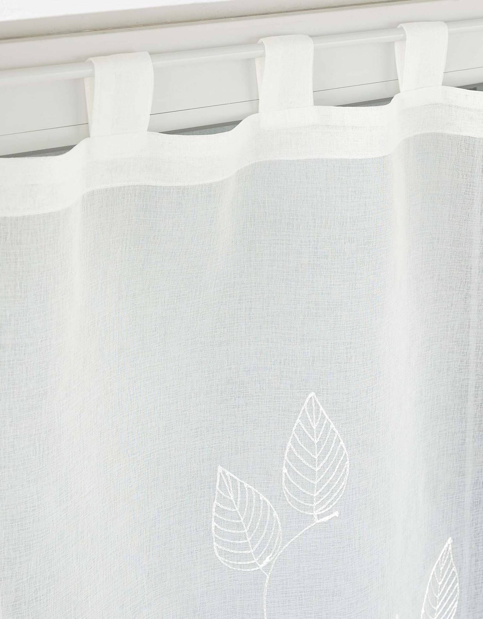 Vitrage voile brodé petites feuilles - la paire, blanc | Blancheporte