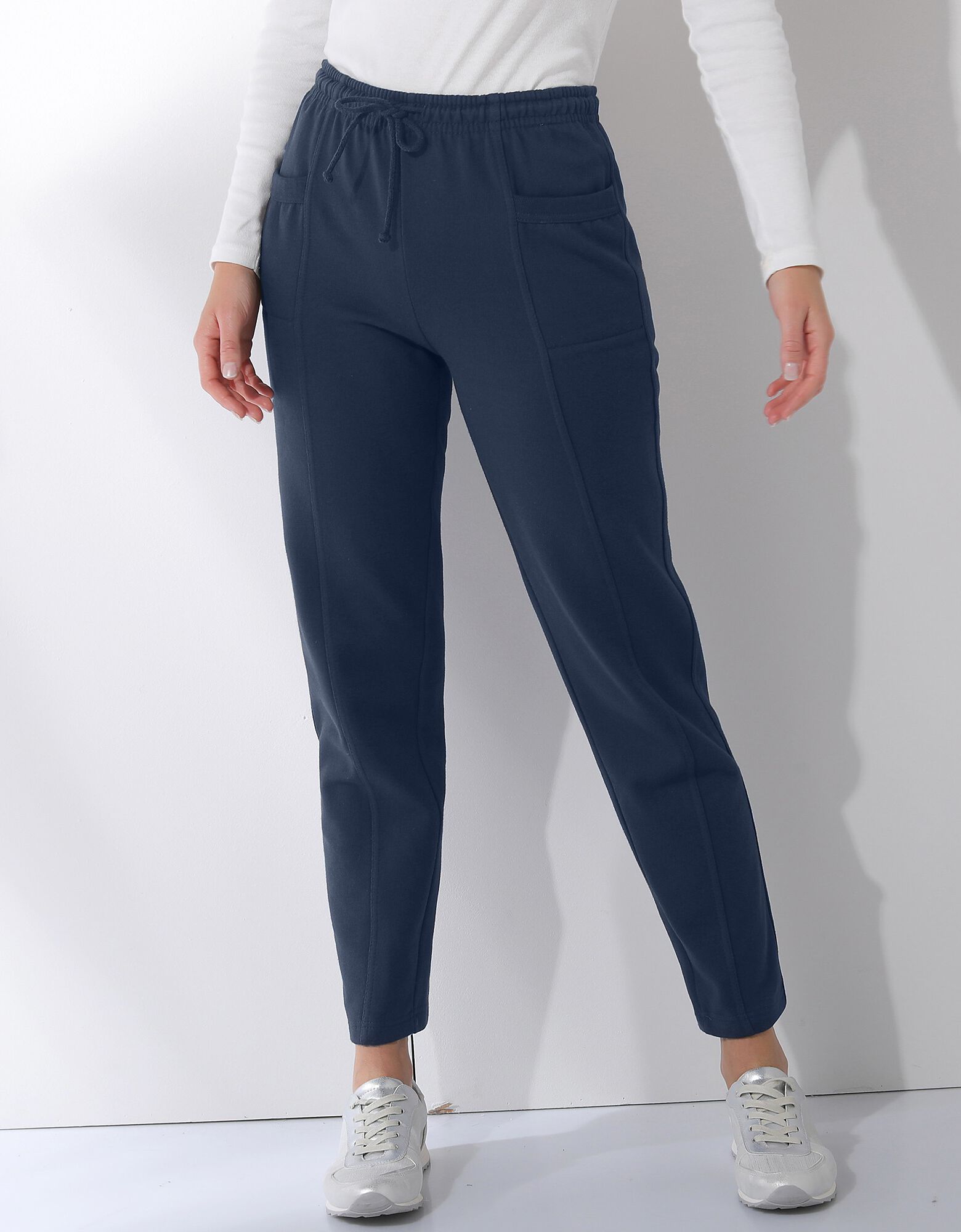 Pantalon jogging, molleton gratté, marine | Blancheporte