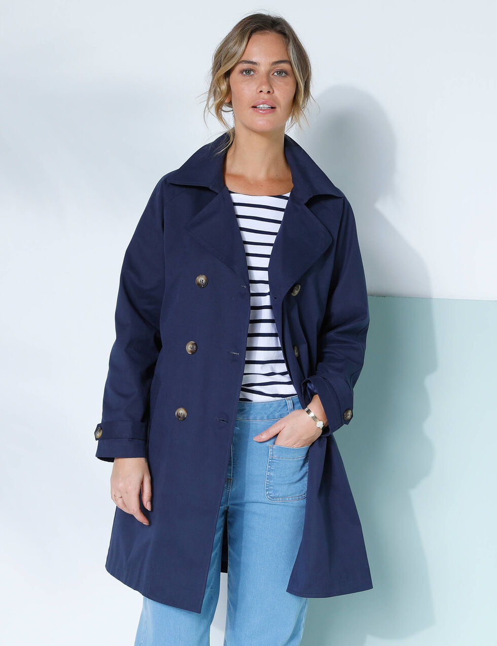 Trench déperlant ceinture amovible, marine | Blancheporte