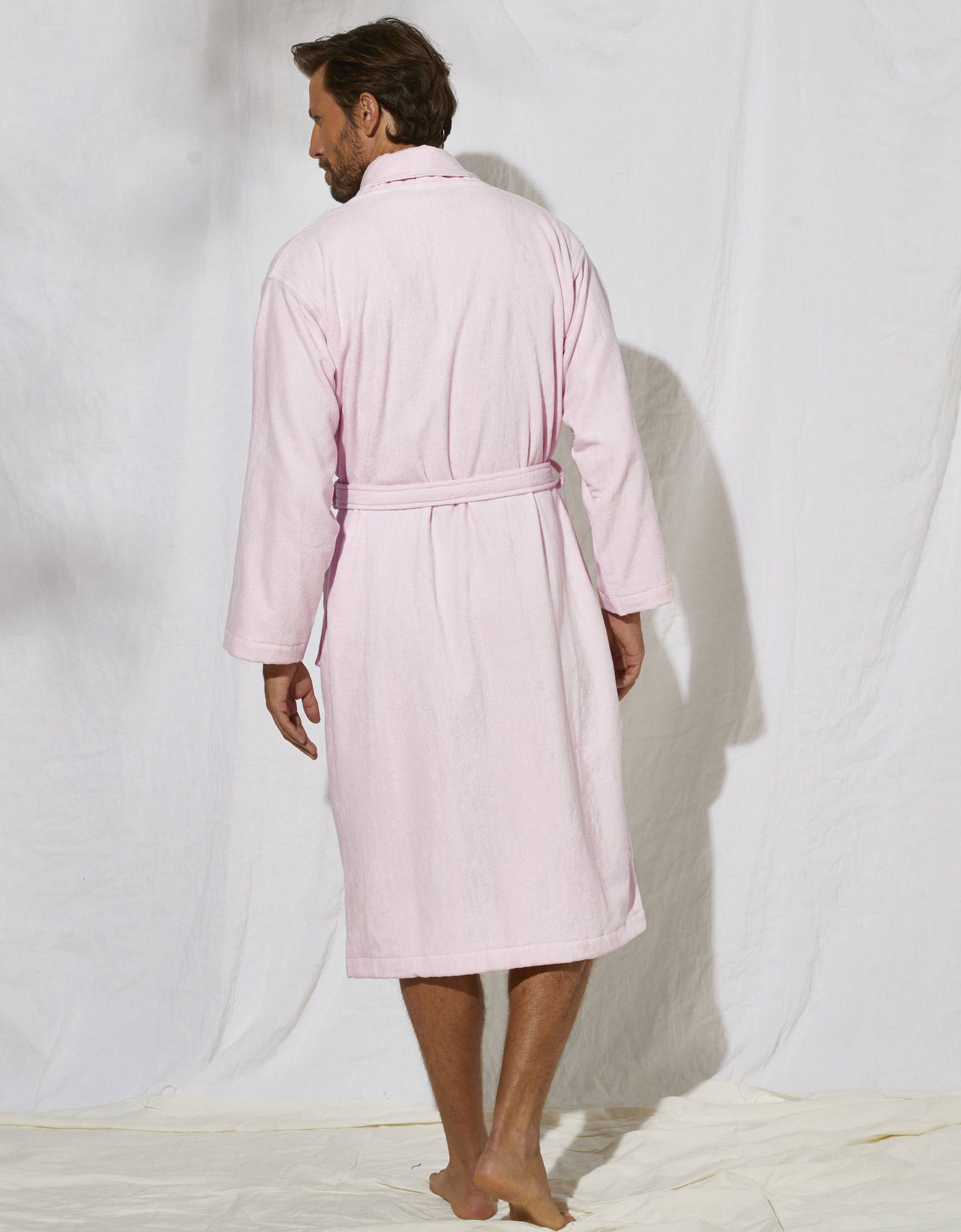 Peignoir mixte adulte éponge velours col châle, rose poudré | Blancheporte