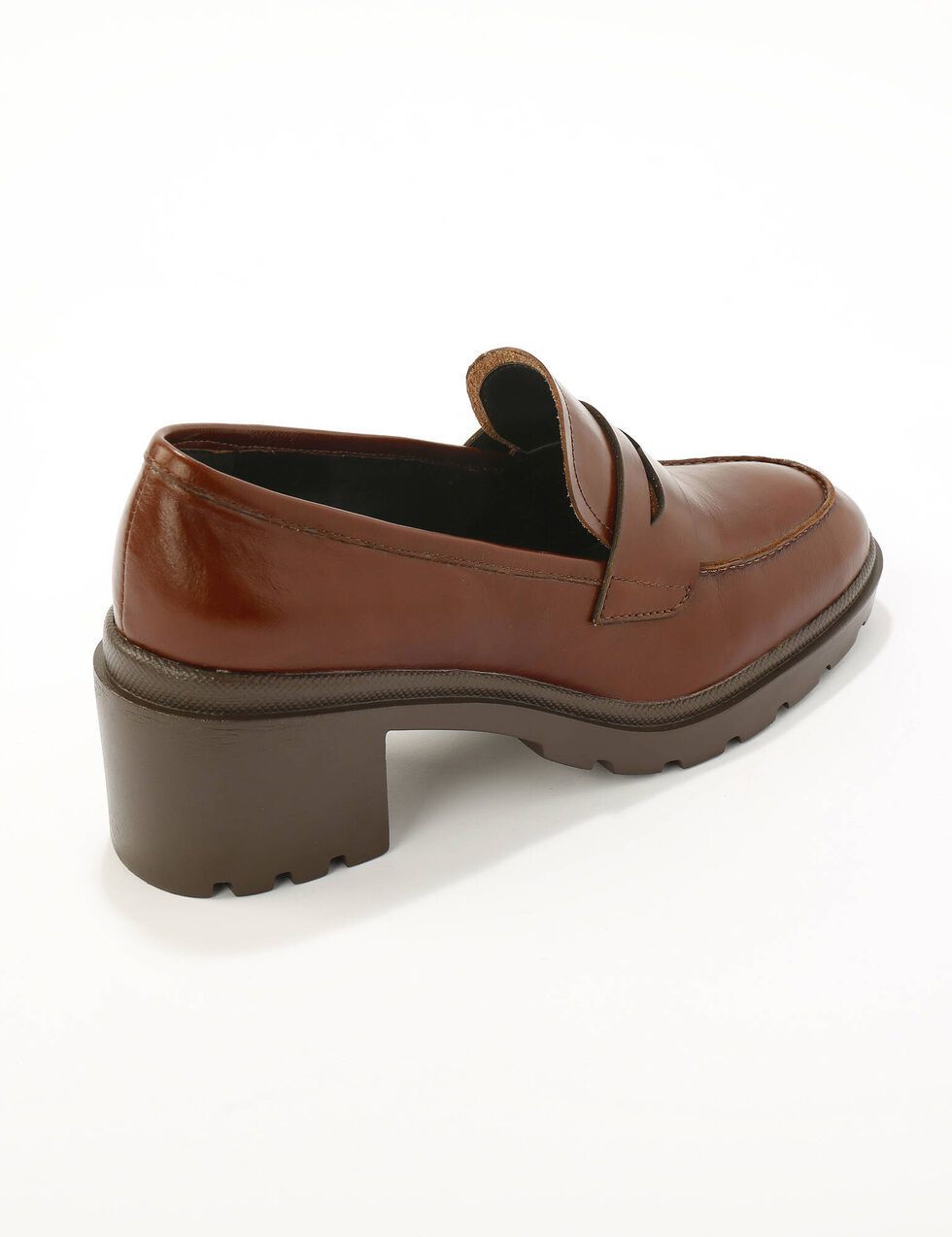 Mocassins à talon en cuir, semelle crantée., marron | Blancheporte