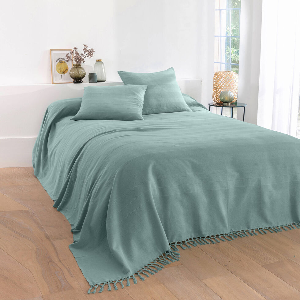 Plaid ou jeté uni coton tissage artisanal, céladon | Blancheporte