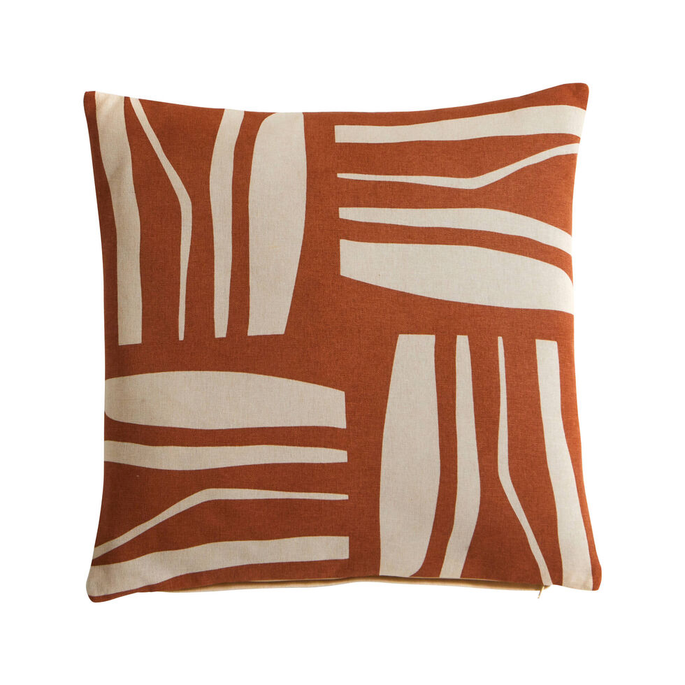 Coussin imprimé géométrique, terracotta / naturel | Blancheporte