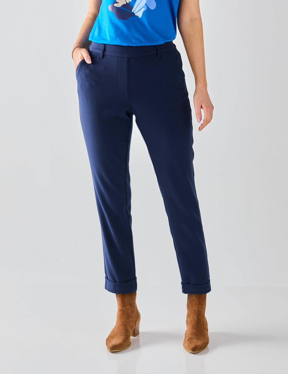 Pantalon 7/8ème fuselé uni, marine | Blancheporte