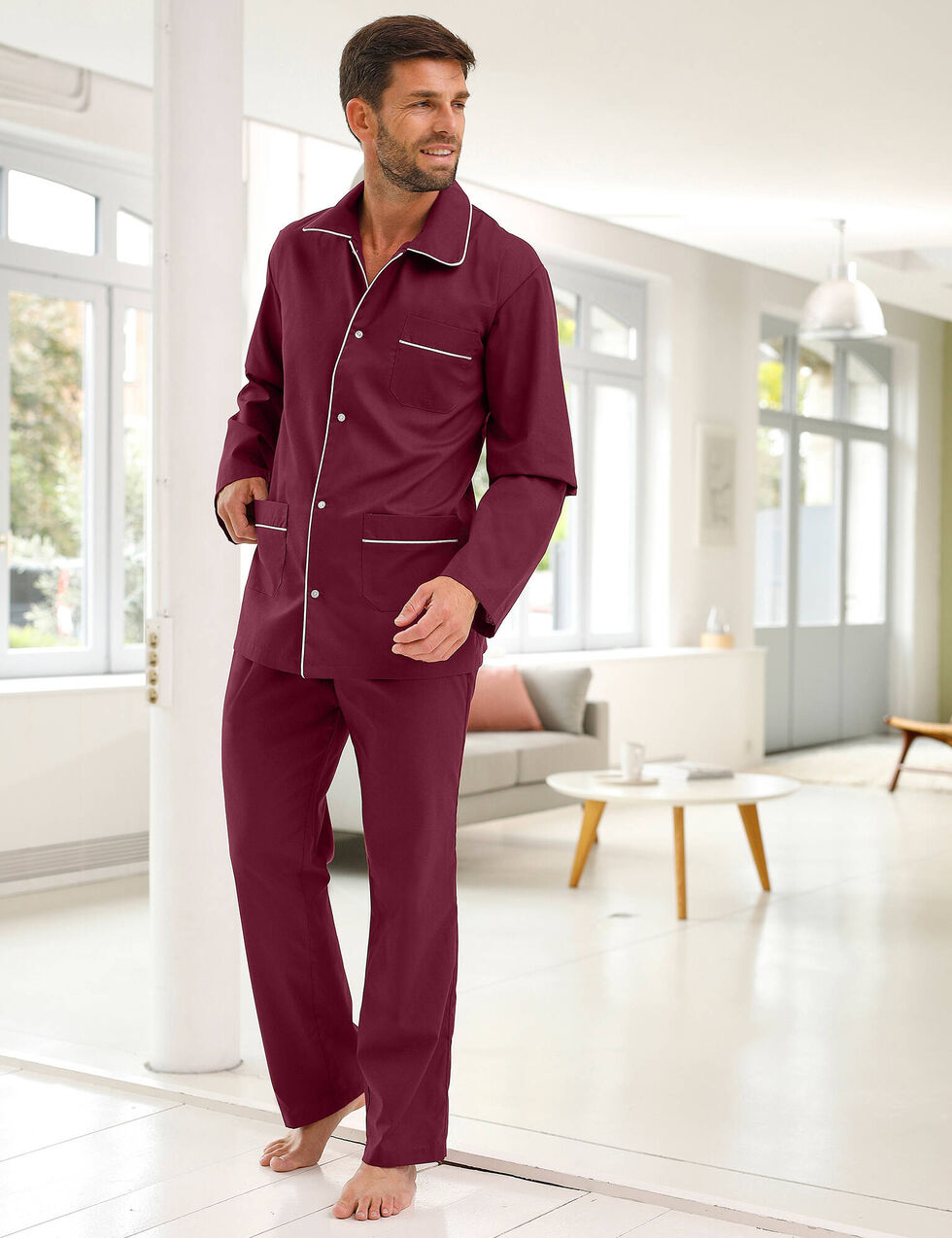 Pyjama uni popeline polyester/coton, bordeaux | Blancheporte