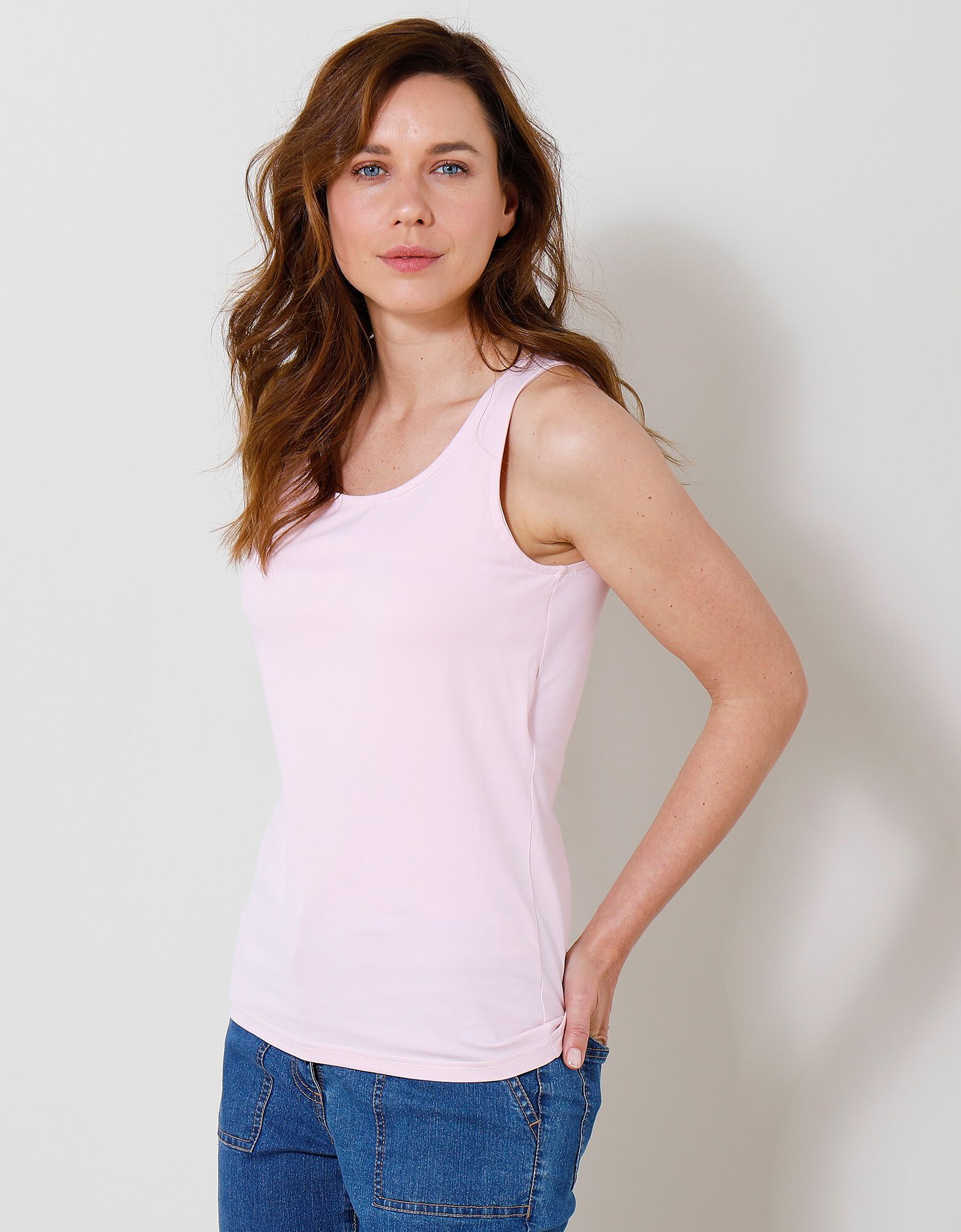 Débardeur post-opératoire à brassière intégrée en coton stretch, poudre ...