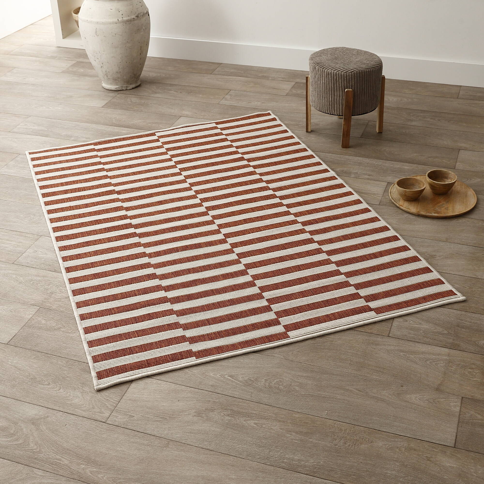 Tapis rectangulaire à rayures, terracotta | Blancheporte