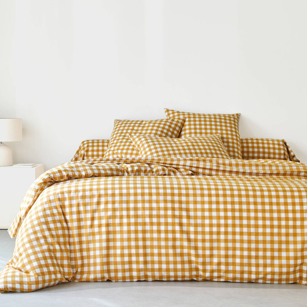 Linge de lit Lou imprimé carreaux - en coton, miel | Blancheporte