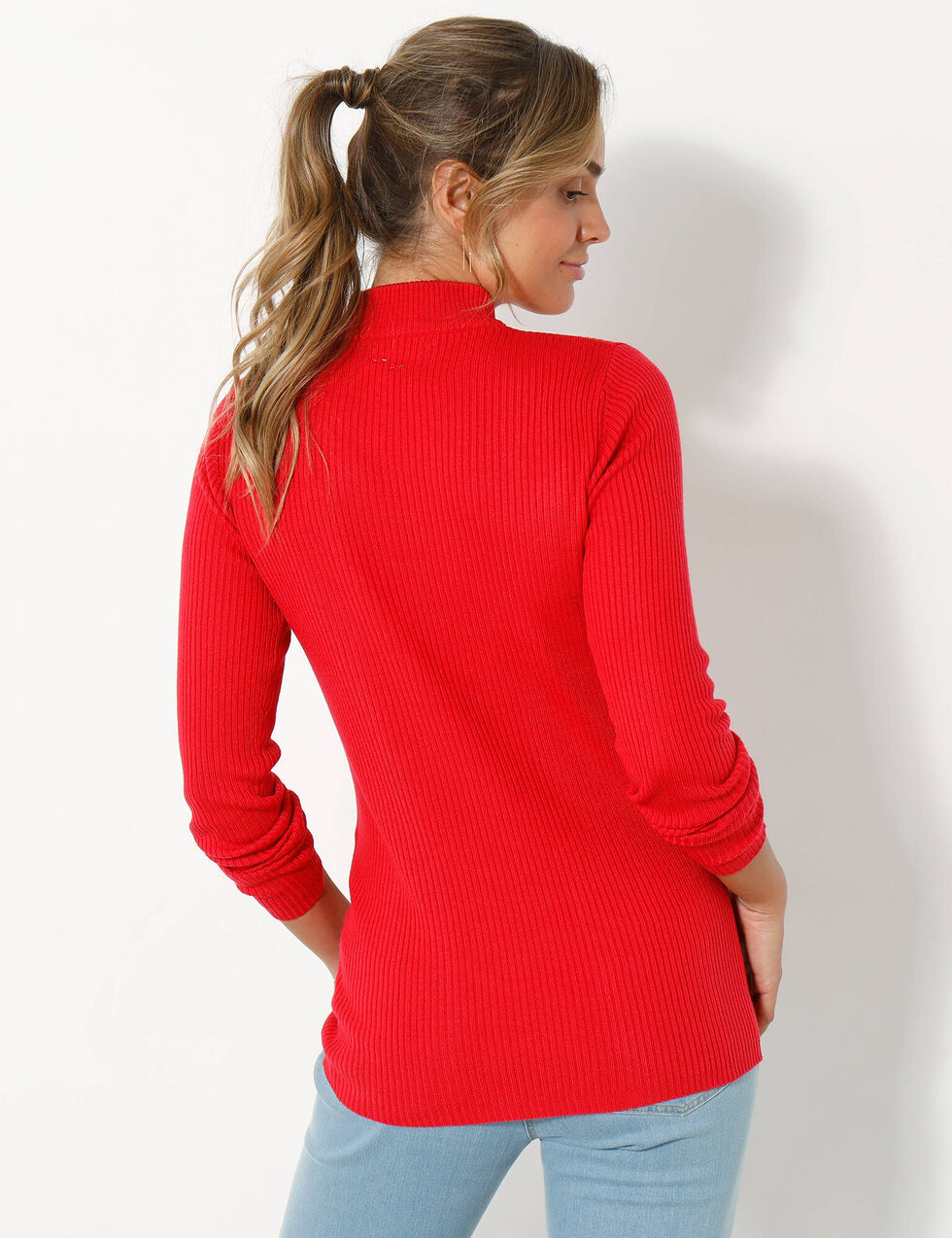 Pull col montant long, maille côtelée, rouge | Blancheporte