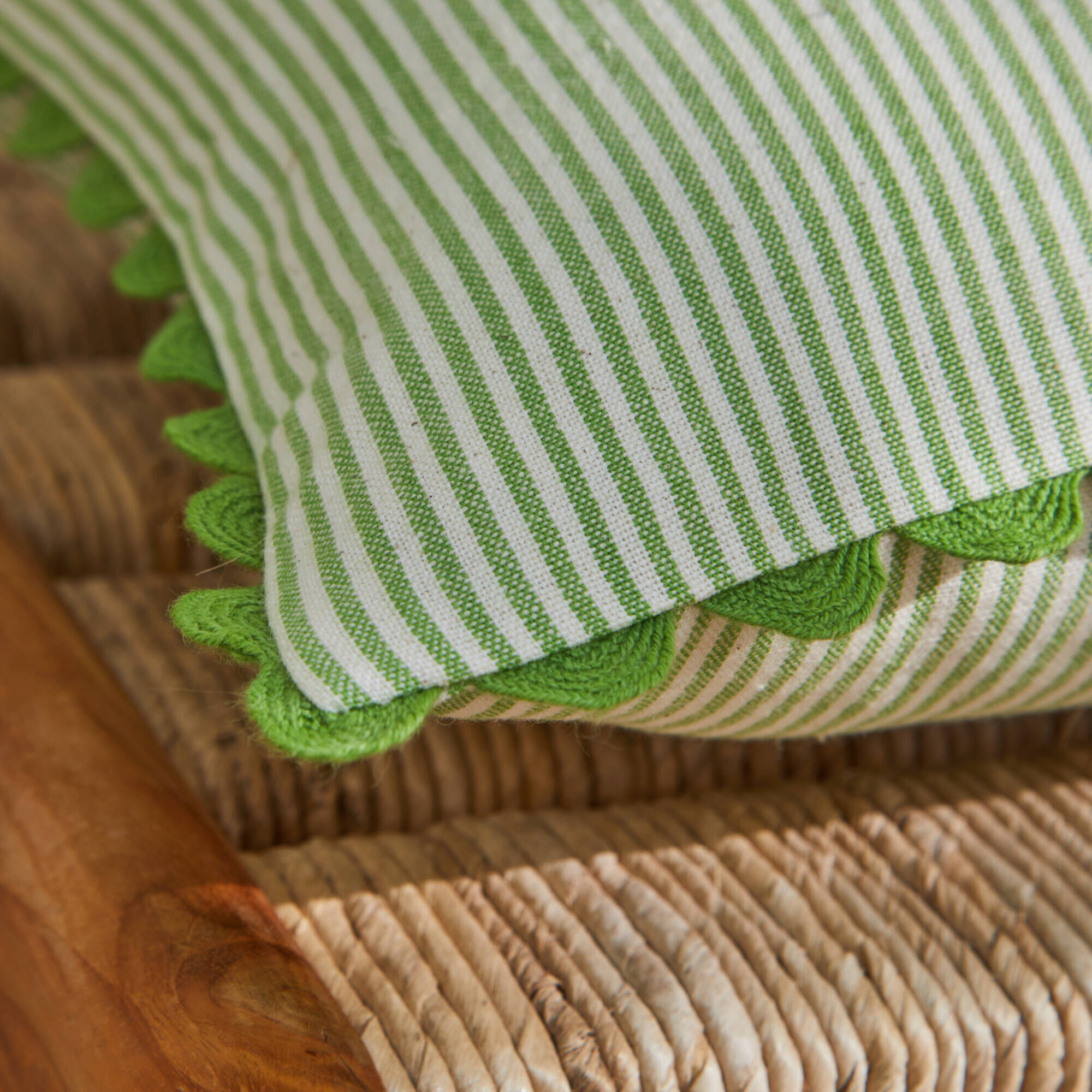 Coussin rectangulaire rayé coton, vert | Blancheporte