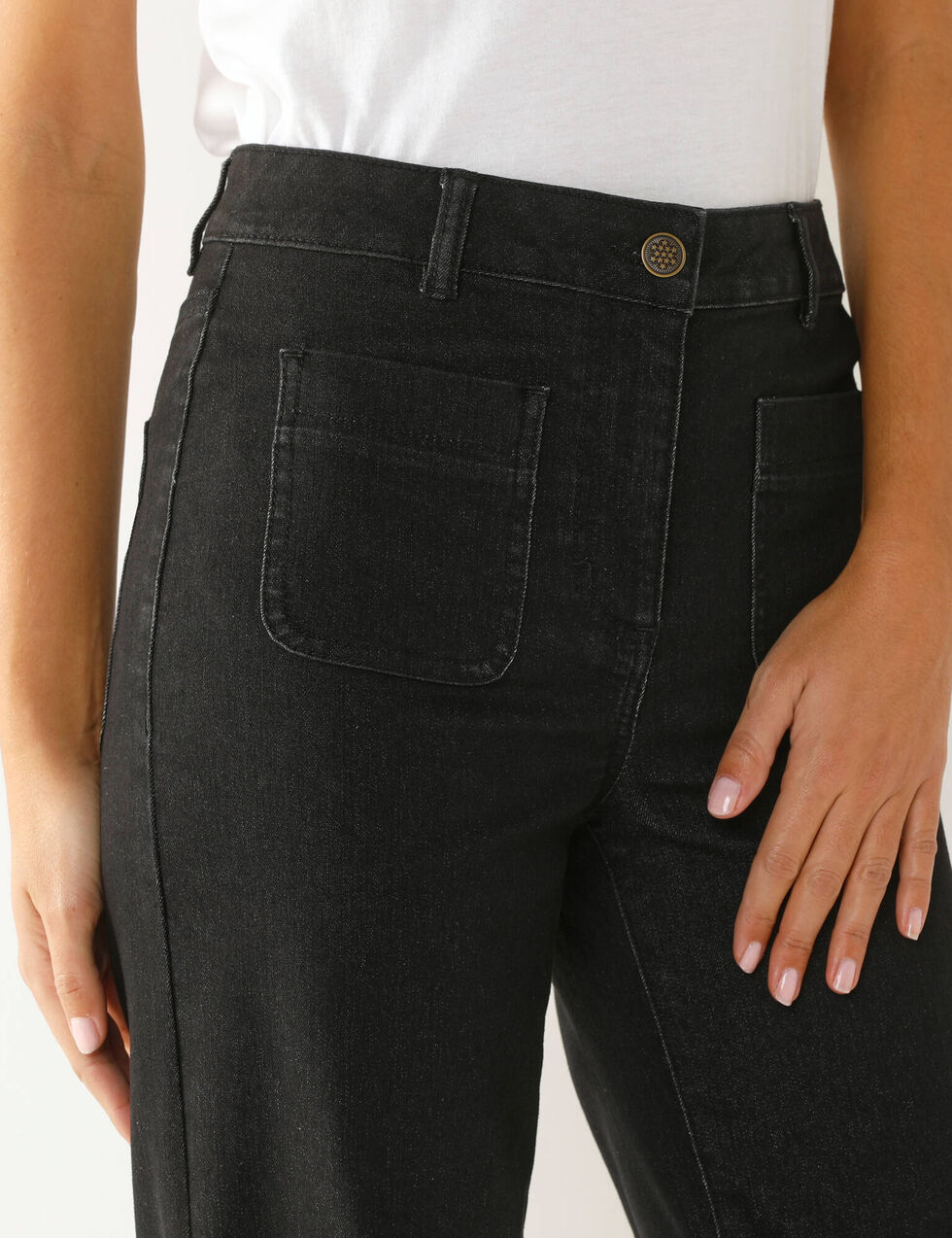 Jean coupe large taille haute, petite stature, black used | Blancheporte