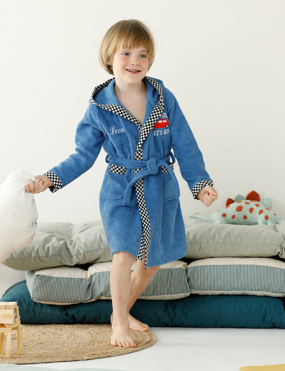 Peignoir de bain enfant à capuche voiture personnalisable éponge coton ...