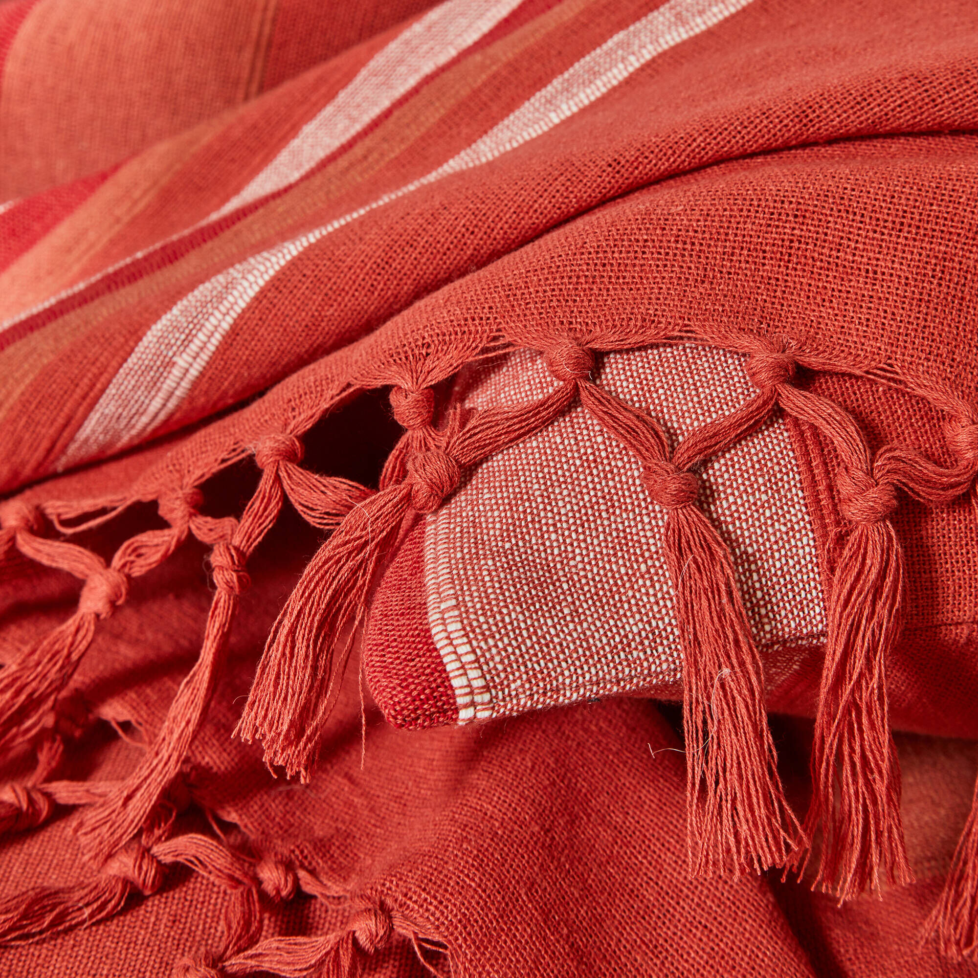 Plaid jeté multicolore coton tissage artisanal, terracotta | Blancheporte