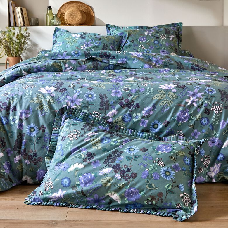 Linge de lit Kelly en coton imprimé floral, vert | Blancheporte