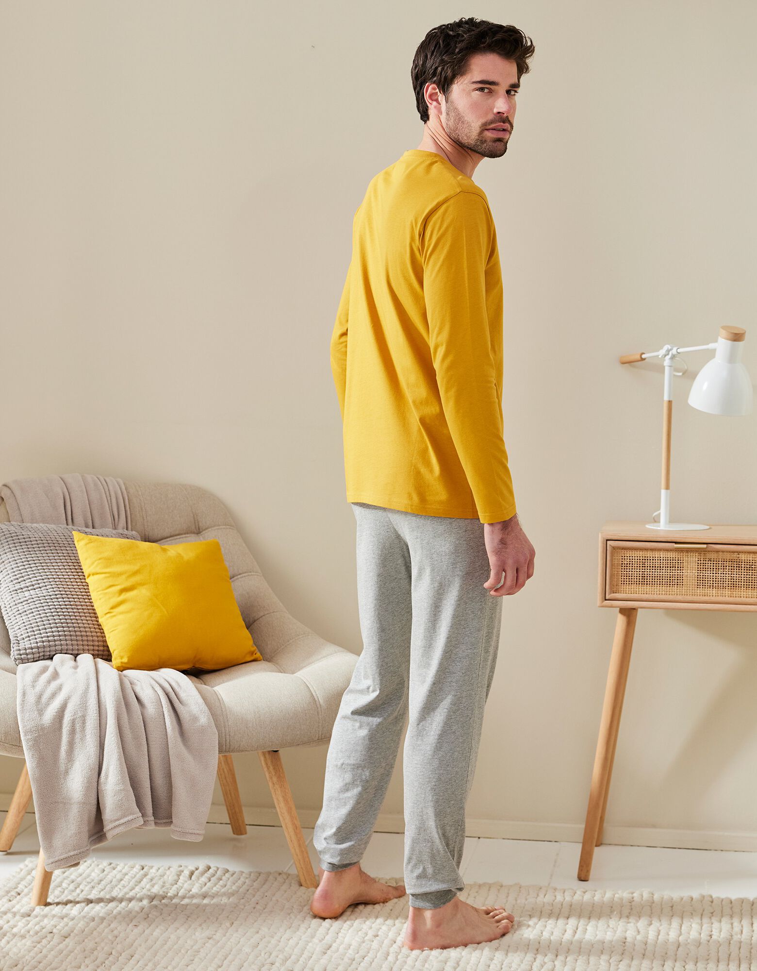 Pyjama manches longues message, miel / gris | Blancheporte