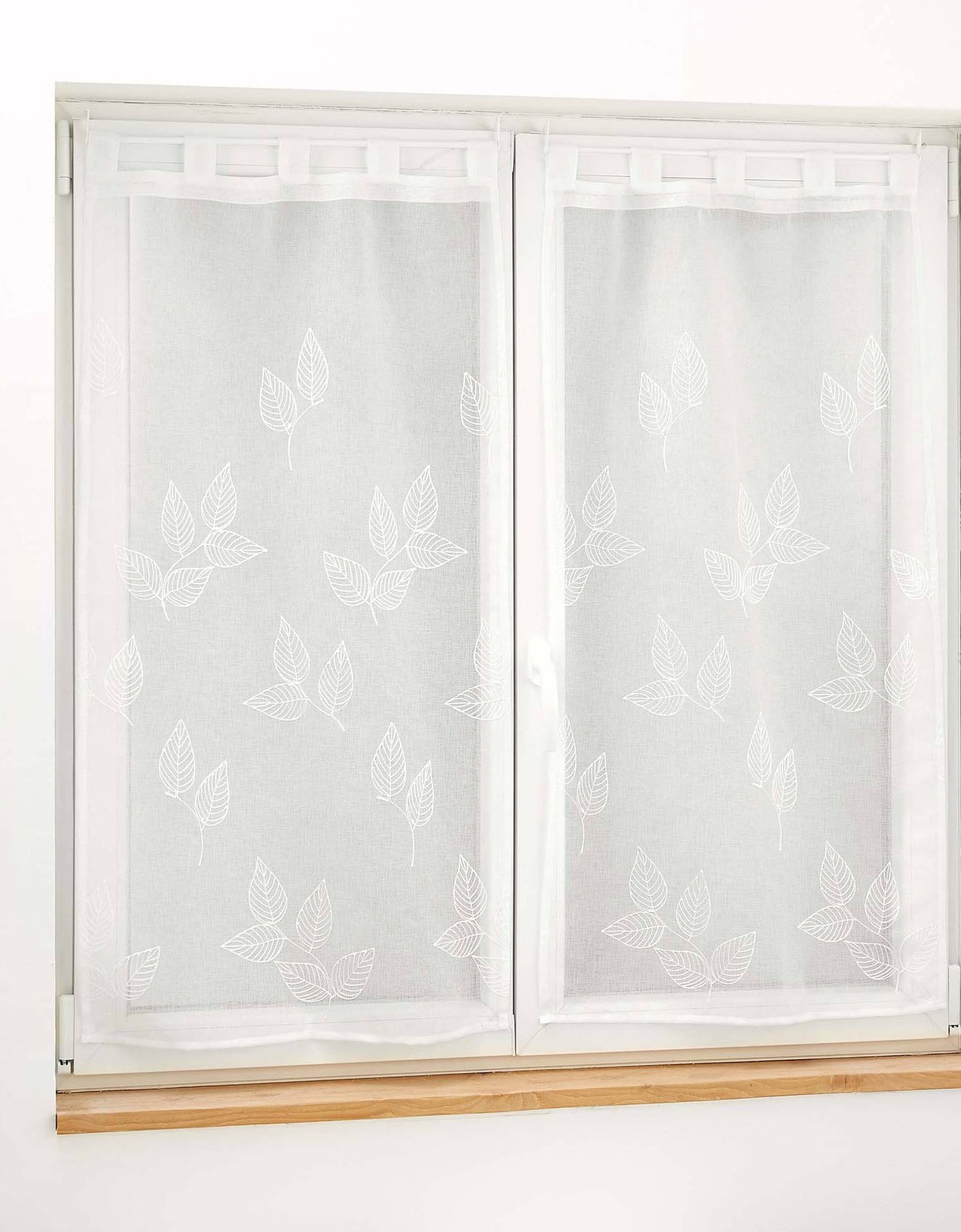 Vitrage voile brodé petites feuilles - la paire, blanc | Blancheporte