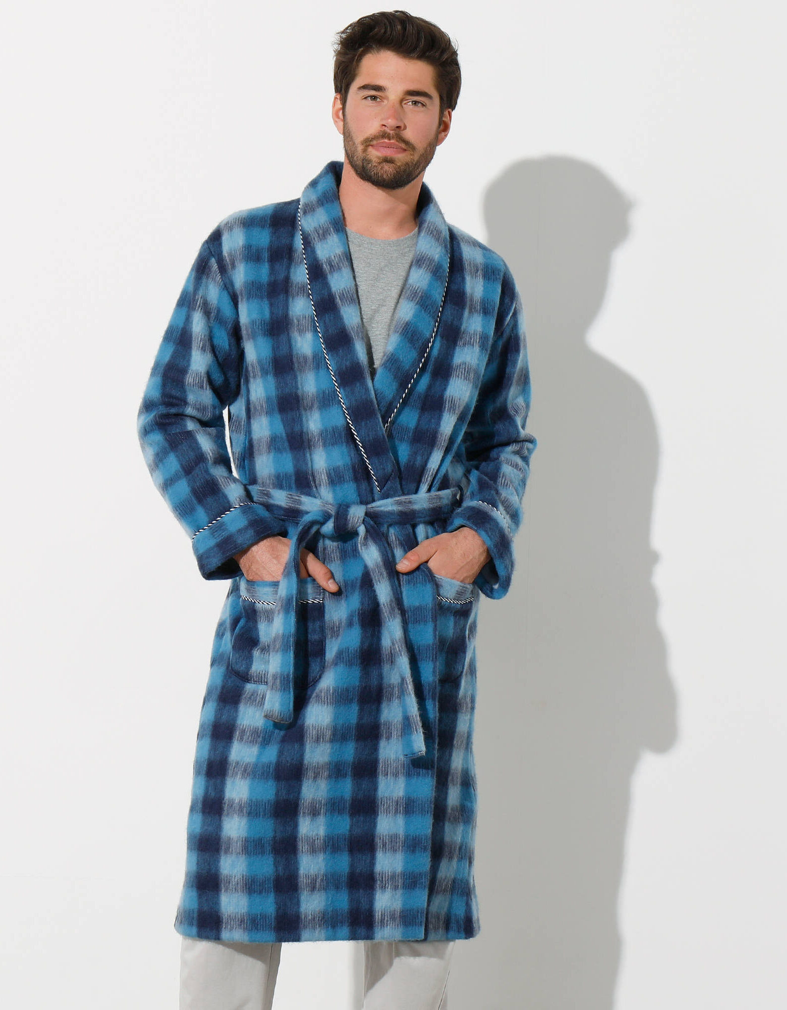 Peignoir d'intérieur Courtelle®, carreaux bleu | Blancheporte