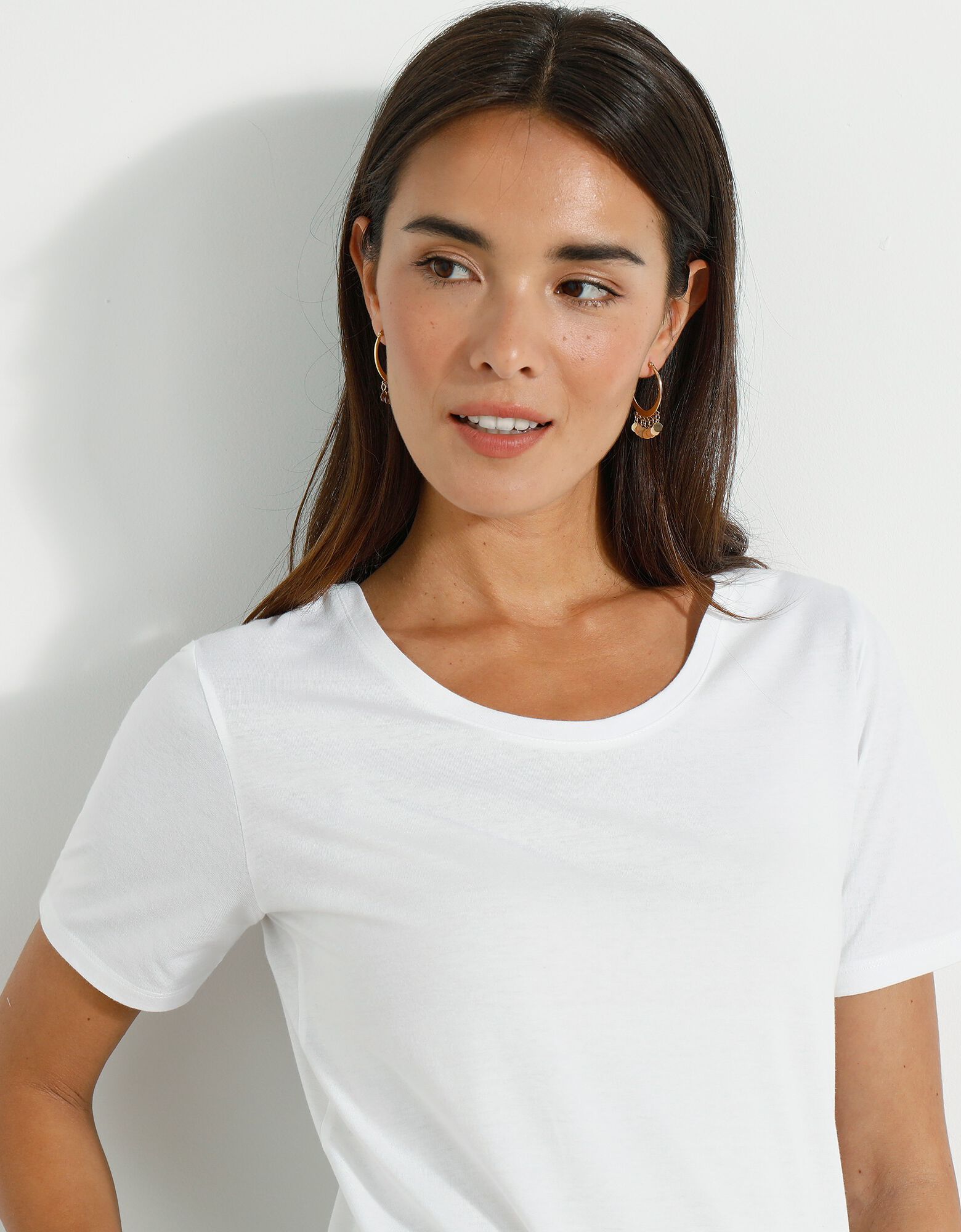 T-shirt col rond manches courtes, blanc | Blancheporte
