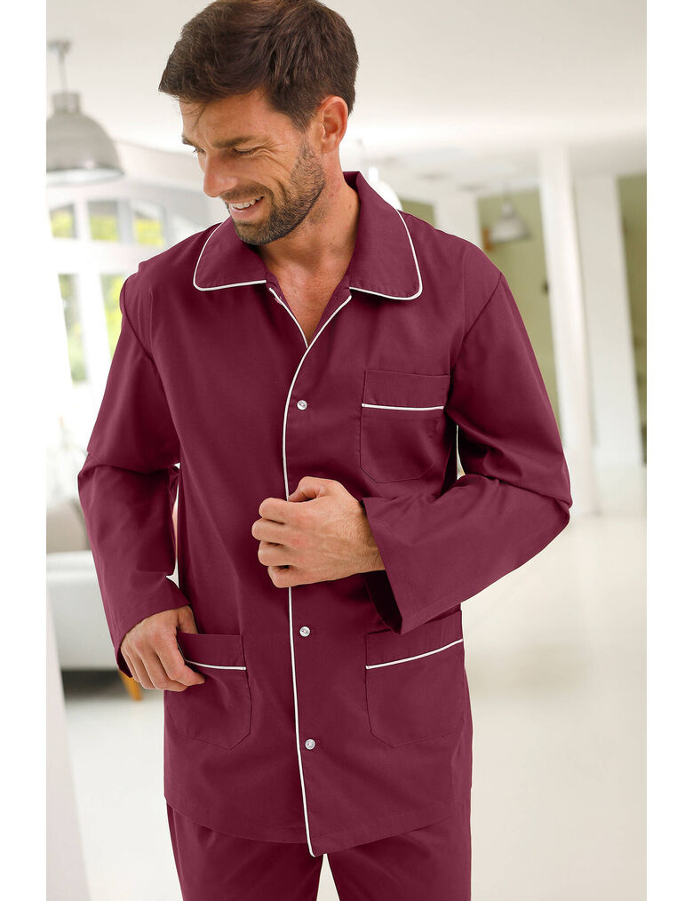Pyjama uni popeline polyester/coton, bordeaux | Blancheporte