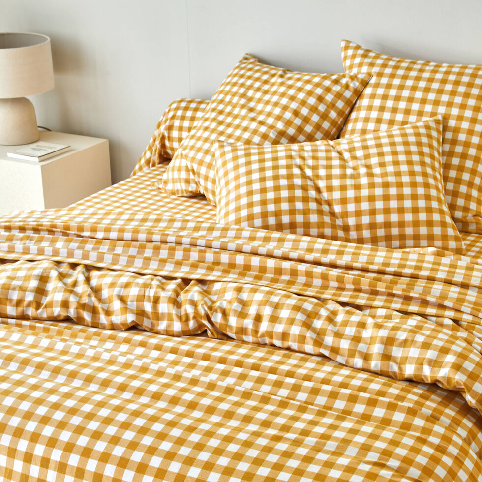 Linge de lit Lou imprimé carreaux - en coton, miel | Blancheporte