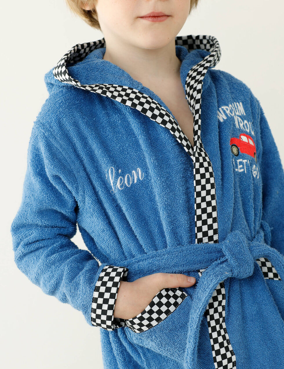 Peignoir de bain enfant à capuche voiture personnalisable éponge coton ...