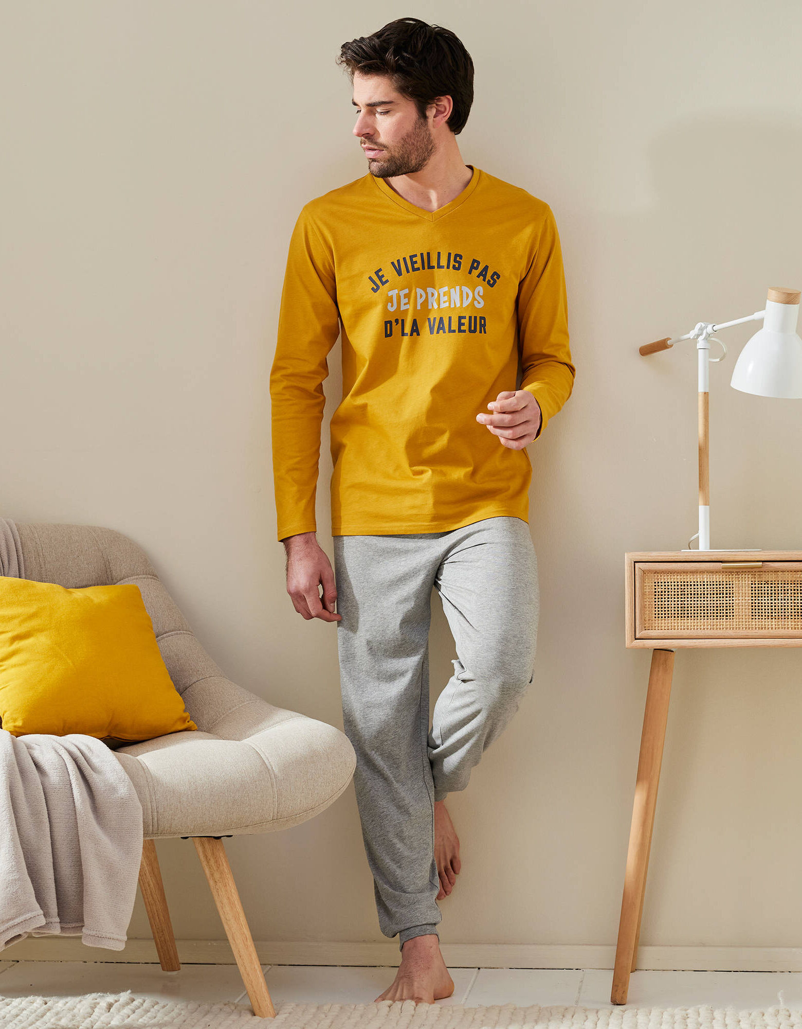 Pyjama manches longues message, miel / gris | Blancheporte