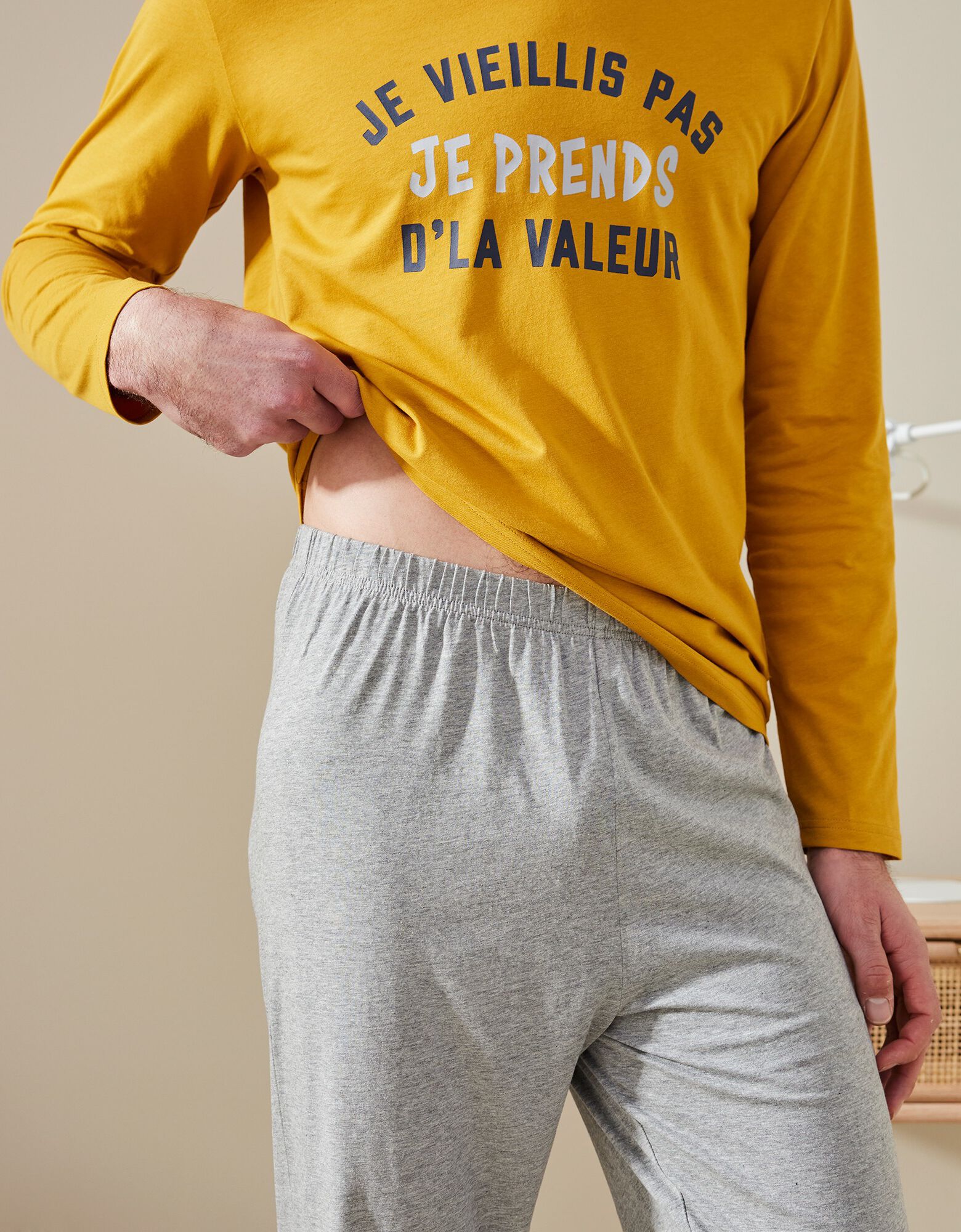 Pyjama manches longues message, miel / gris | Blancheporte