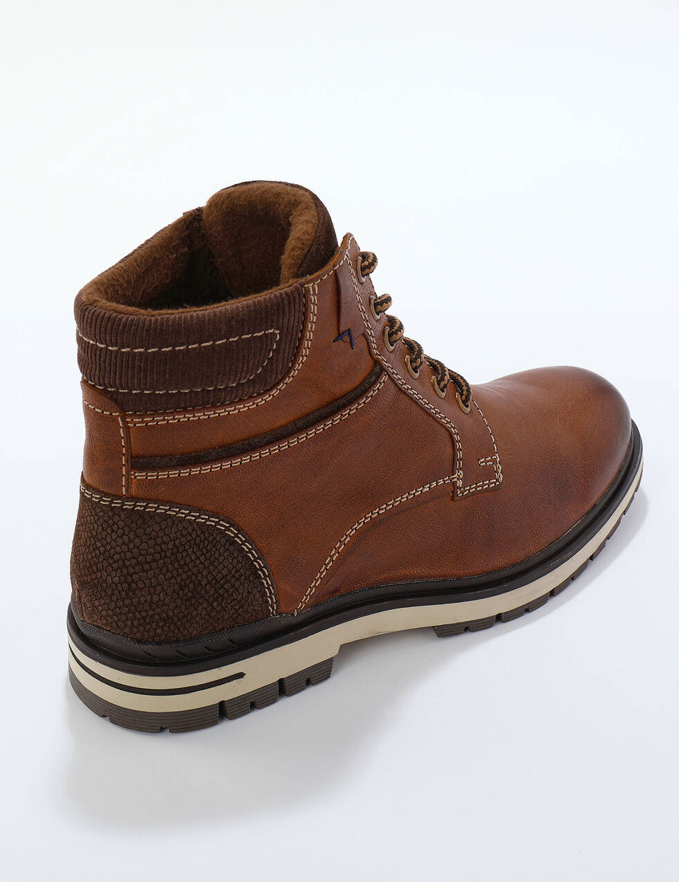 Bottines montantes à lacets cuir et velours, marron | Blancheporte