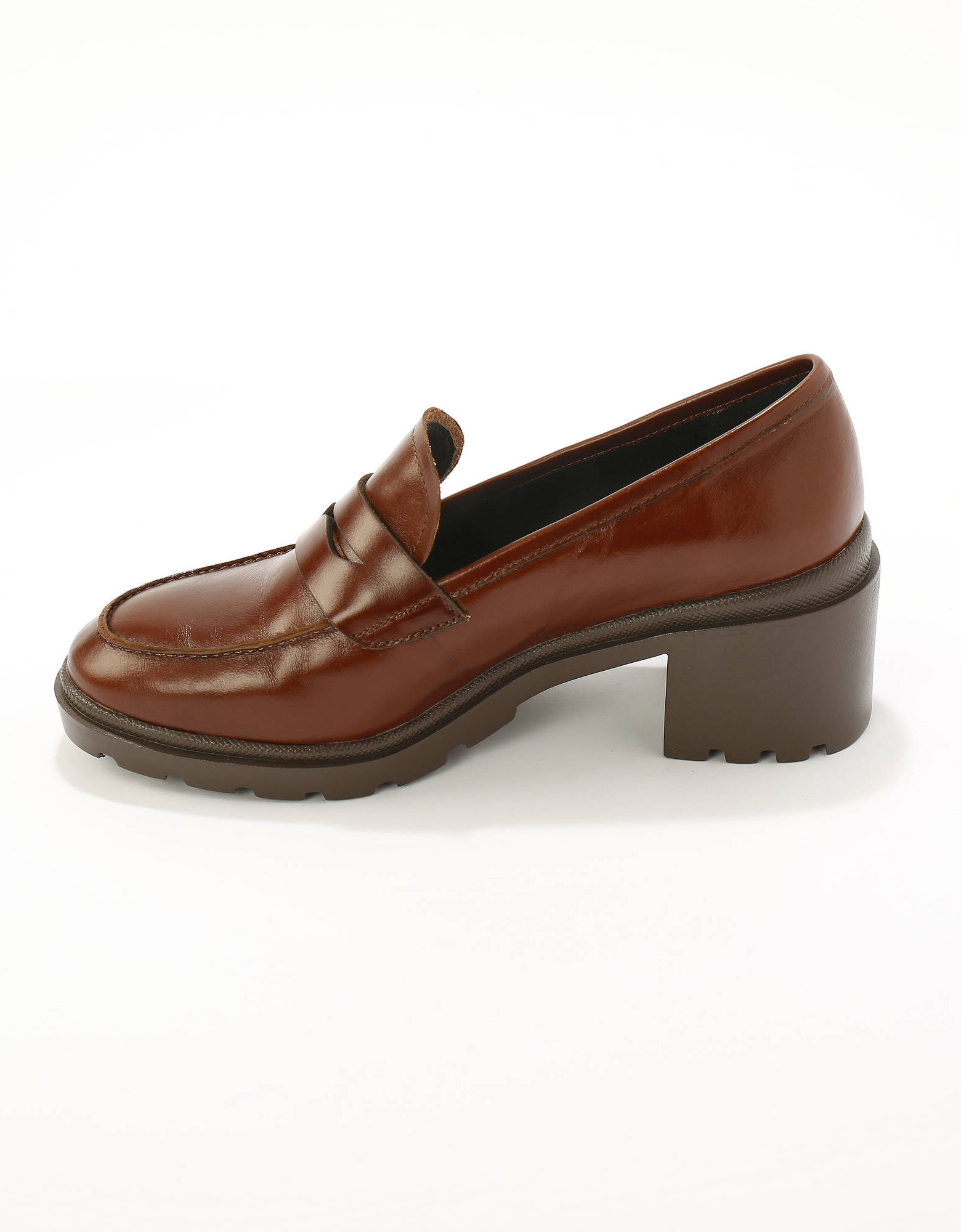 Mocassins à talon en cuir, semelle crantée., marron | Blancheporte