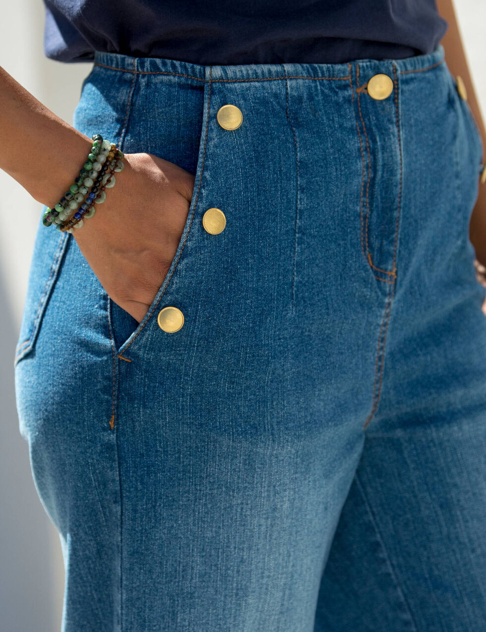 Jean flare, taille haute, stone used | Blancheporte