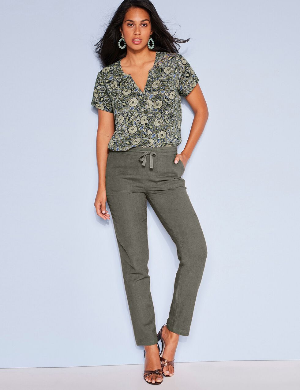 Pantalon fuselé fluide, lin-coton, kaki | Blancheporte