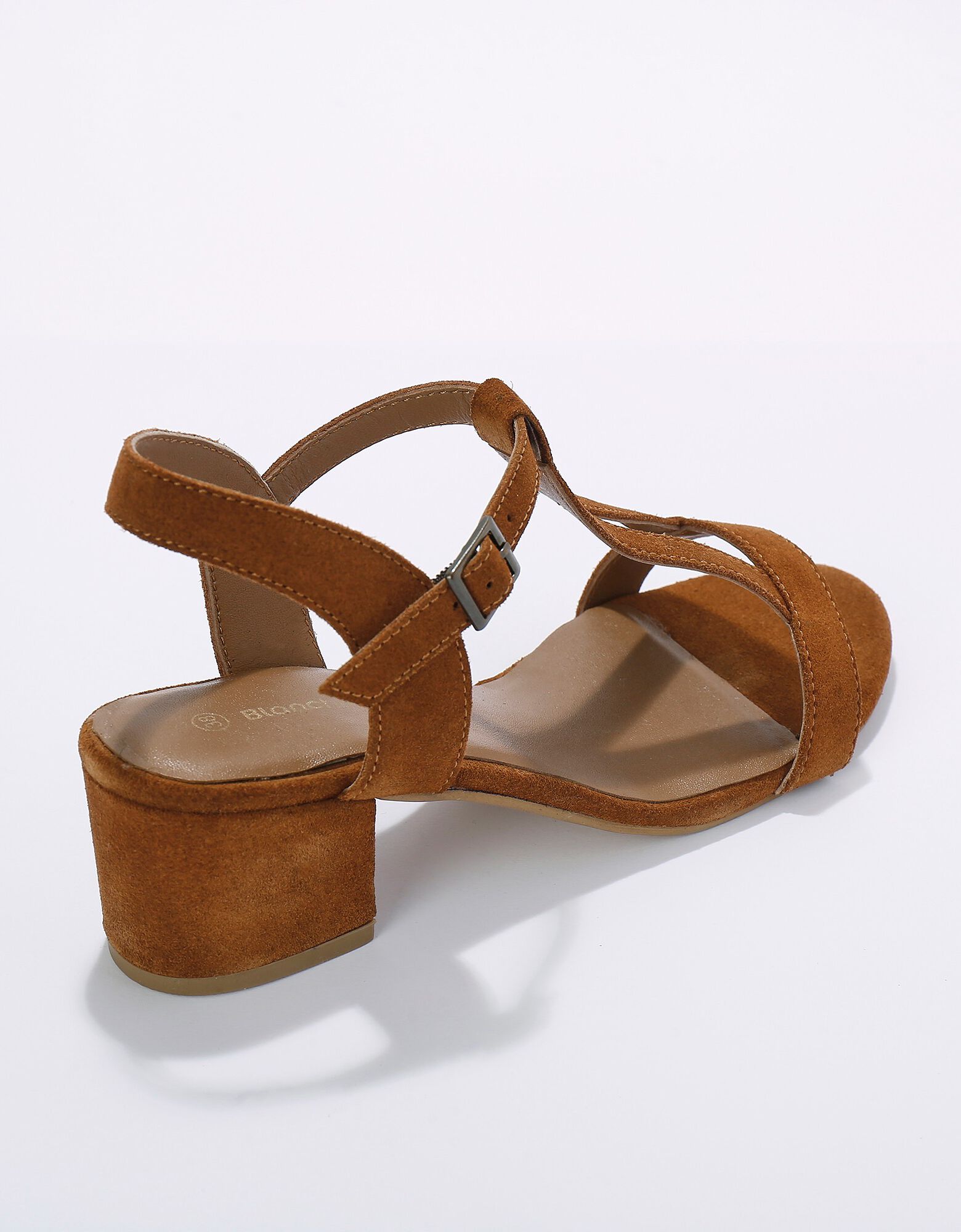 Sandales brides à talons en cuir certifié LWG, caramel | Blancheporte