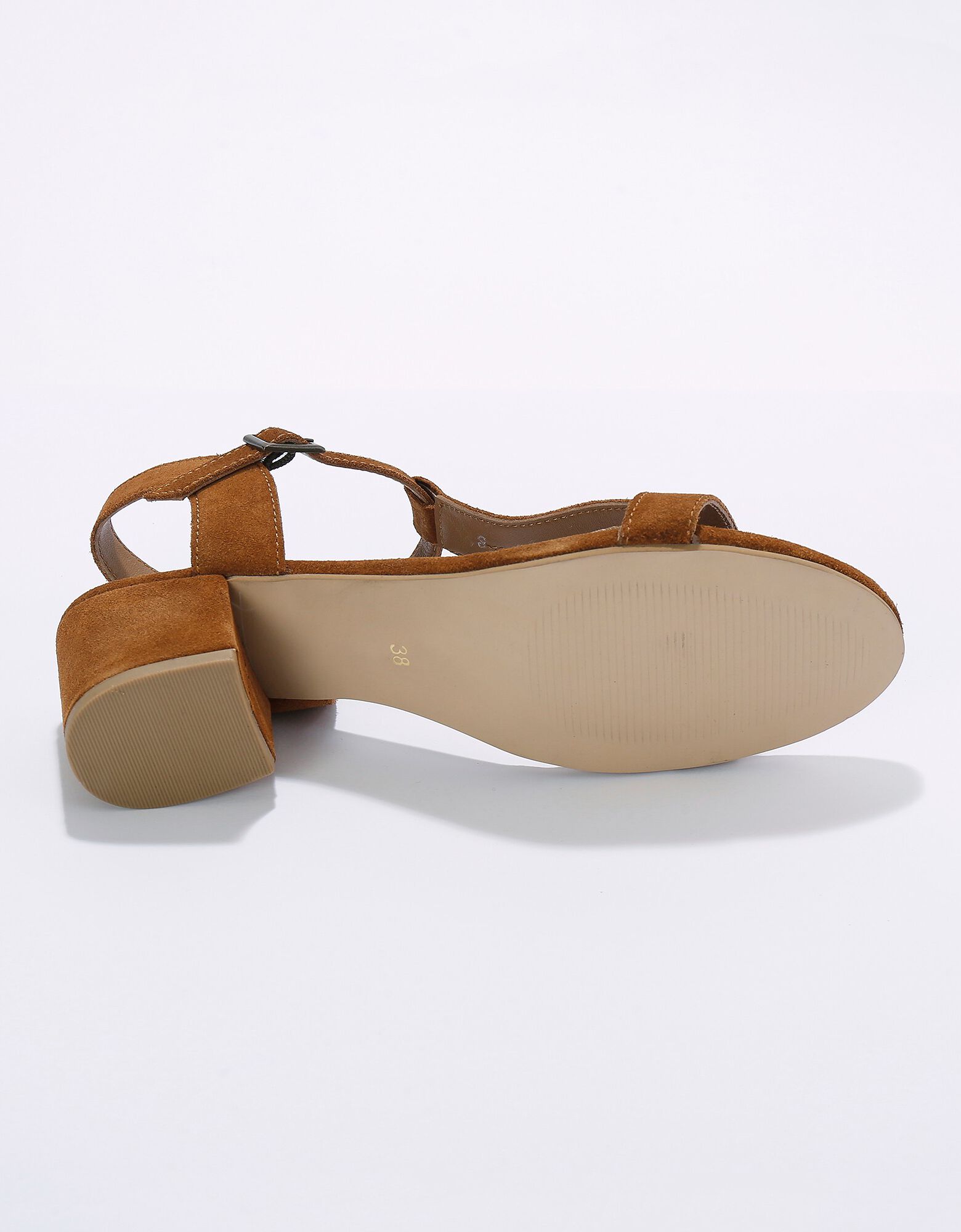 Sandales brides à talons en cuir certifié LWG, caramel | Blancheporte