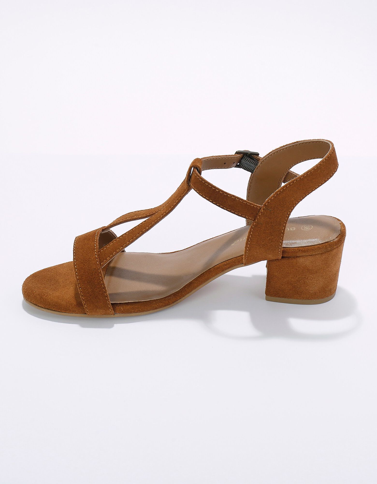 Sandales brides à talons en cuir certifié LWG, caramel | Blancheporte