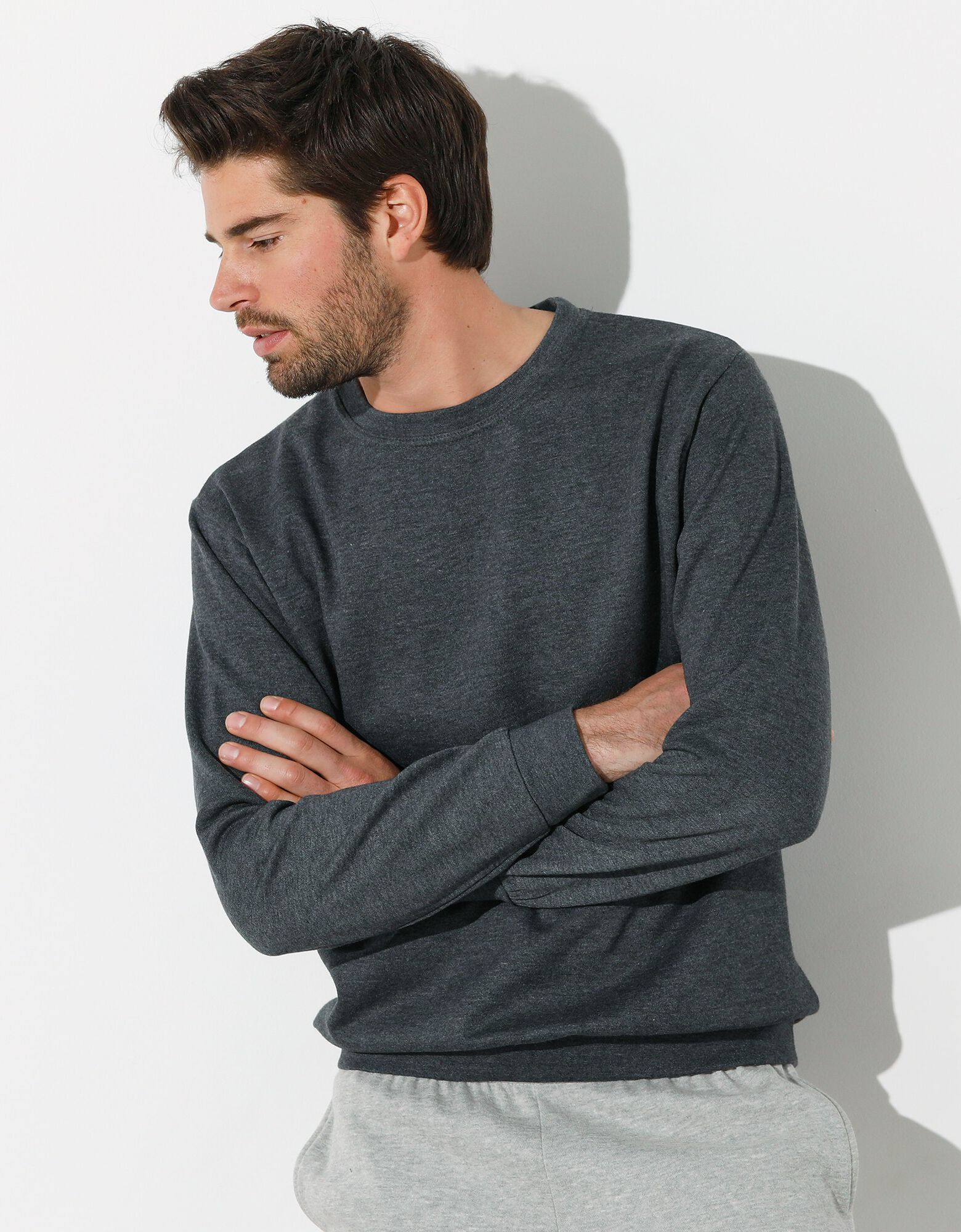 Sweat molleton col rond, anthracite chiné | Blancheporte