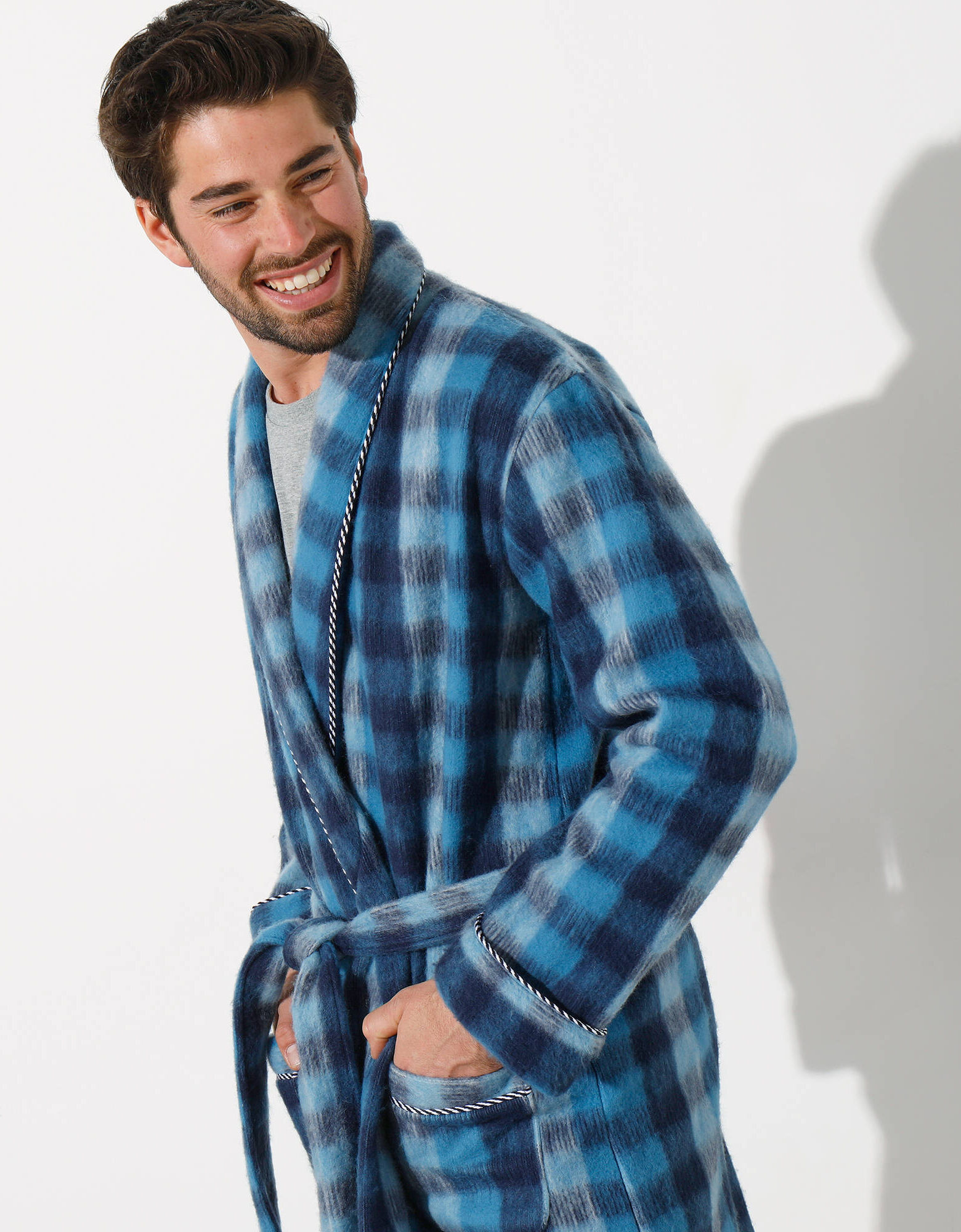 Peignoir d'intérieur Courtelle®, carreaux bleu | Blancheporte